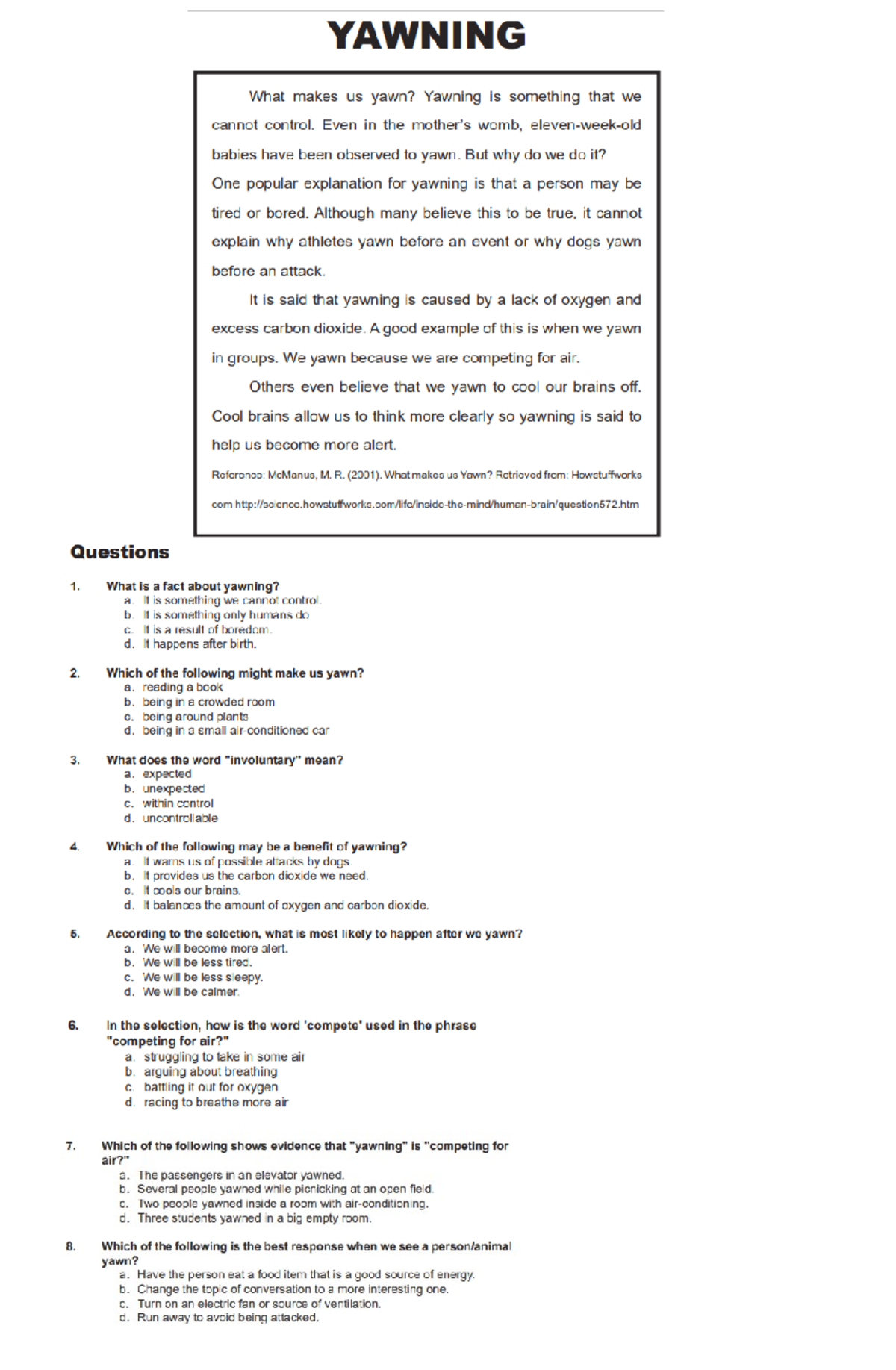 Yawning Grade 6 Instructional - Field Study 1 - Studocu