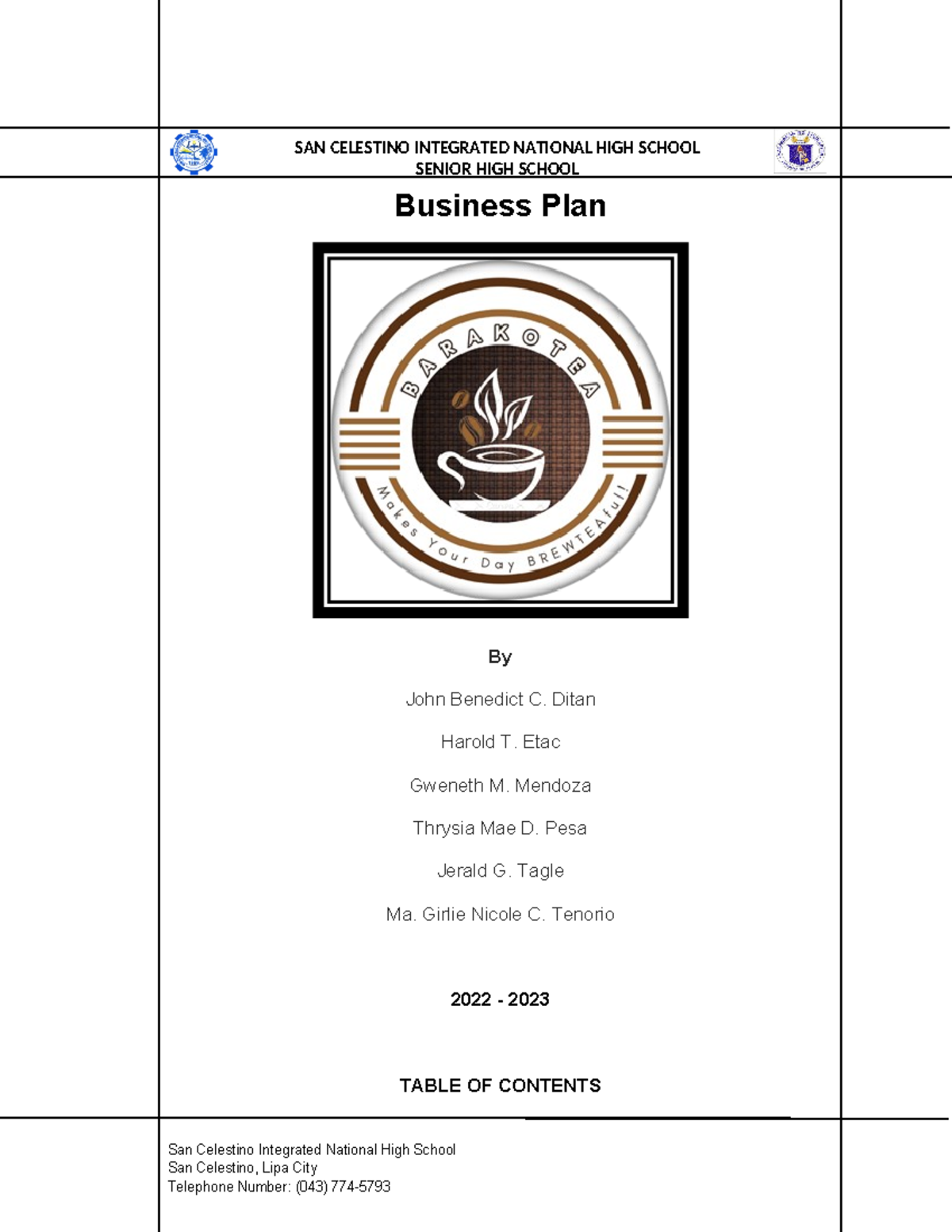 Barakotea Business-Plan Separate-file-for-FS - SENIOR HIGH SCHOOL San ...