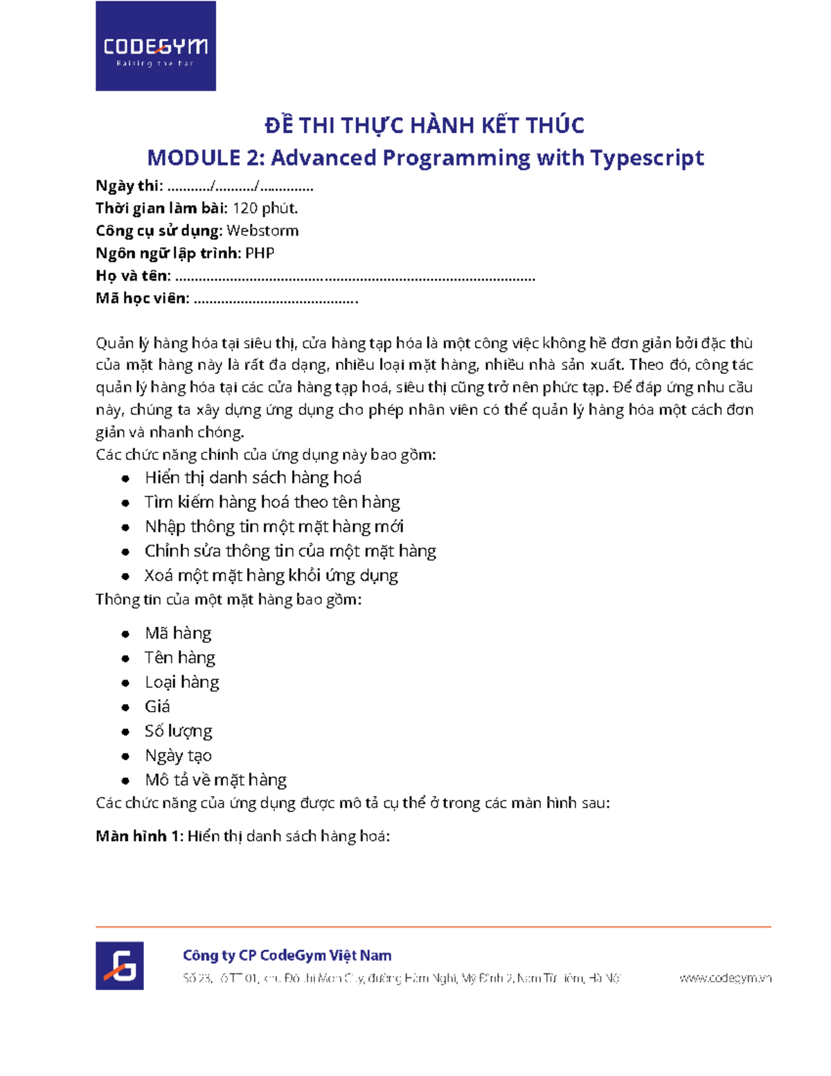 [BC-Typescript-APP] Đề thi thực hành kết thúc module - ĐỀ THI THỰC HÀNH KẾT THÚC MODULE 2 ...