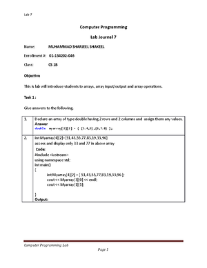 CP LAB ASSIGNMENT - ####### Computer Programming Lab ####### Lab ...