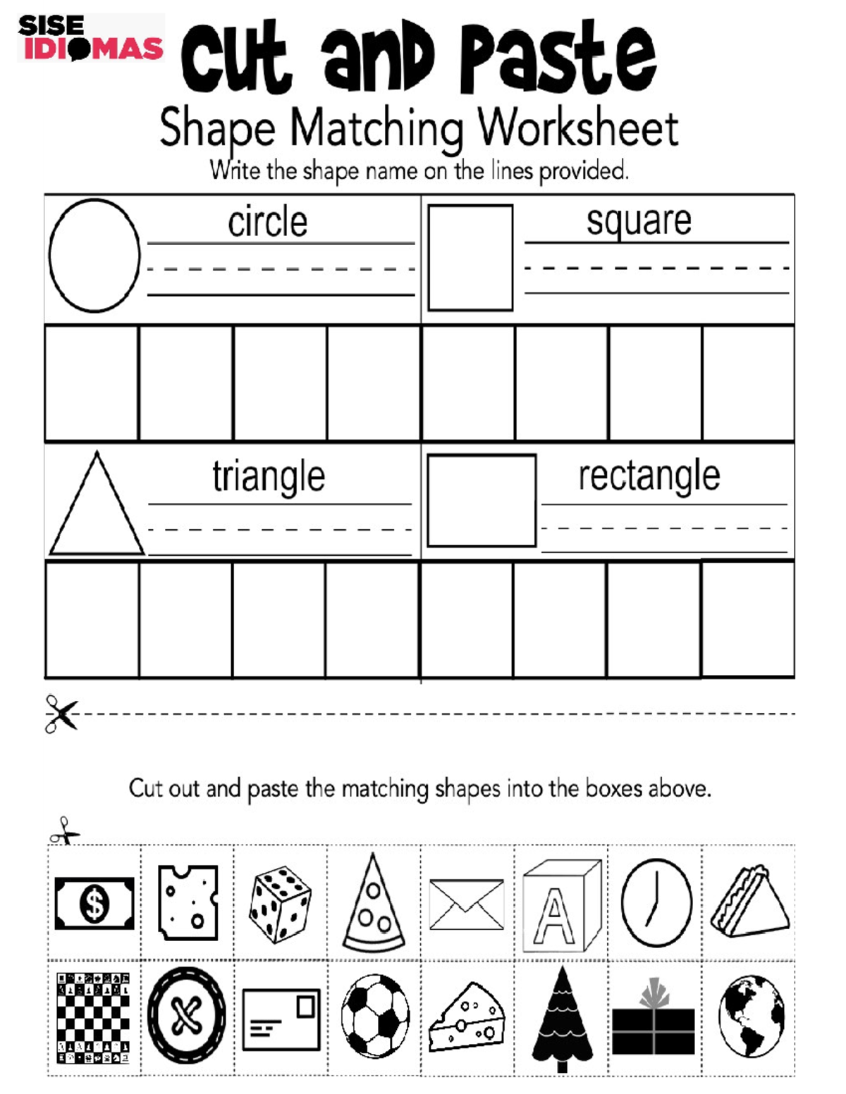 Shapes - Ingles - circle square triangle rectangle Cut out and paste ...