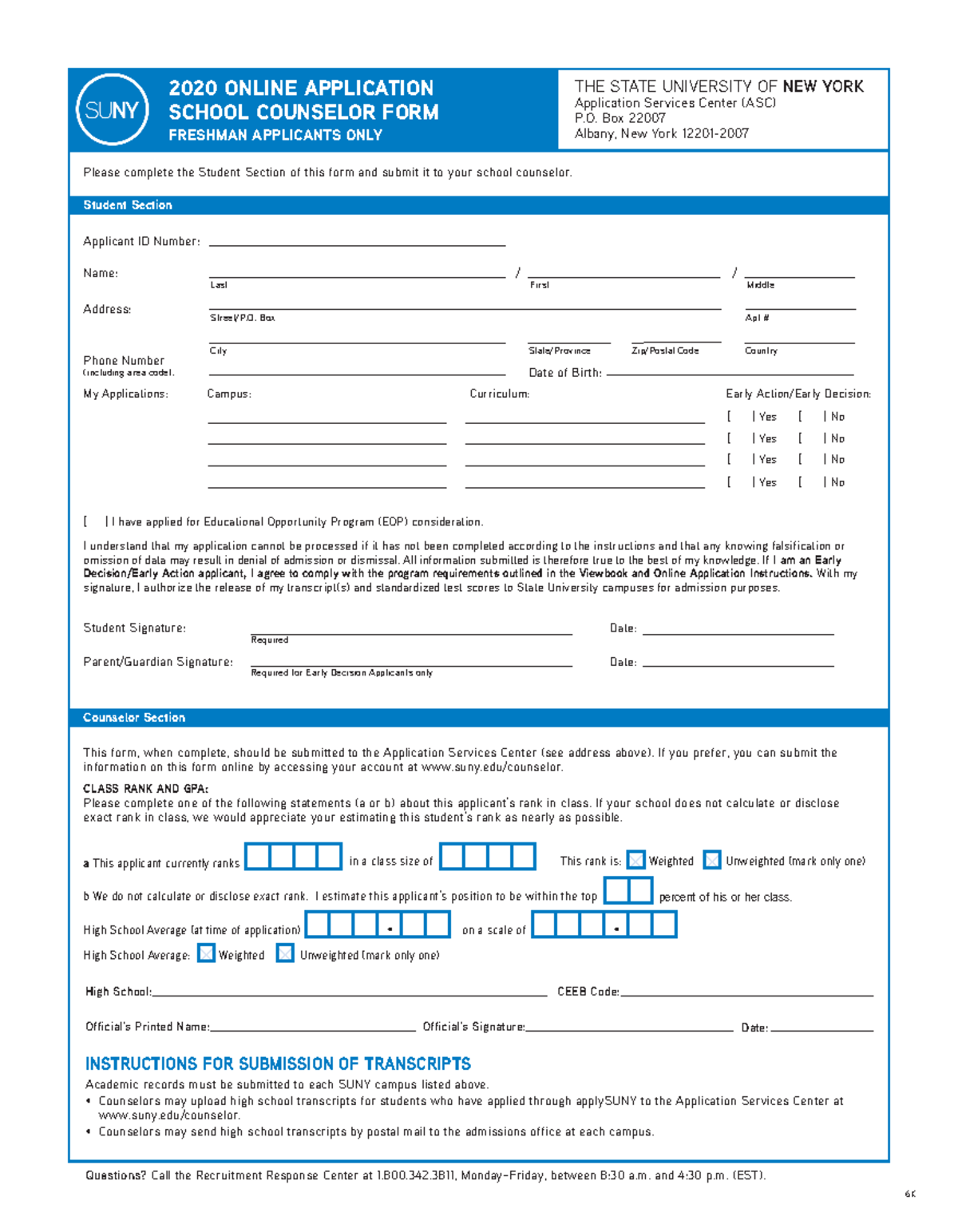 School Application Form sample - Student Signature: Date: Required ...