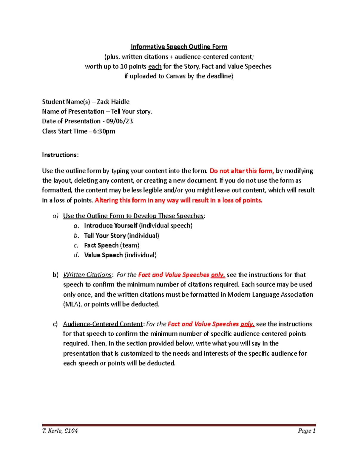Informative Speech Outline form - Informative Speech Outline Form (plus ...