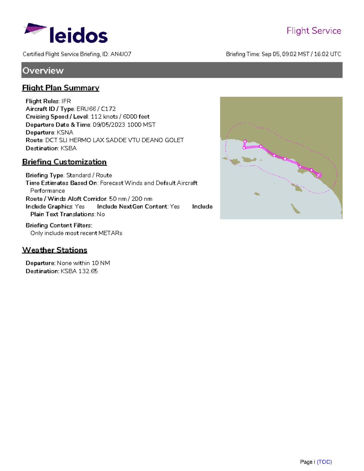 ERU66 KSNA Stage 2 - Flight Service Certified Flight Service Briefing ...