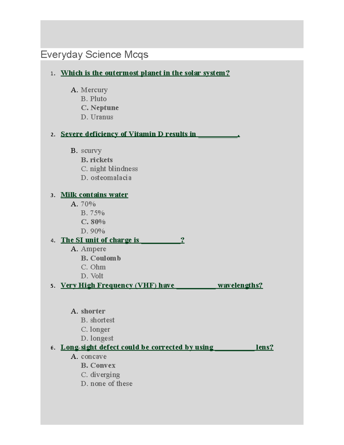 Everyday Science MCQS - Everyday Science Mcqs Which is the outermost ...
