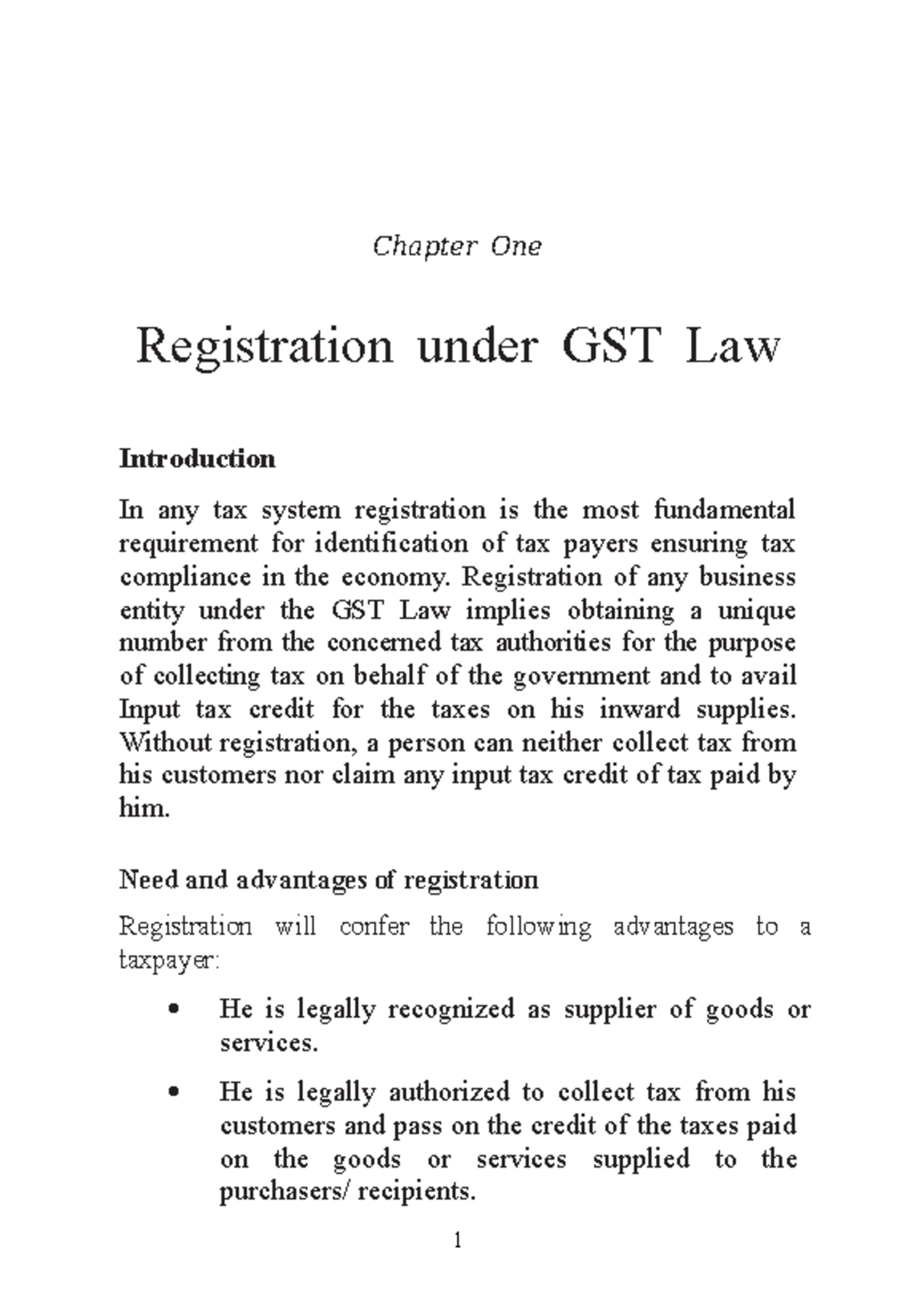 Registration under gst - Chapter One Registration under GST Law ...
