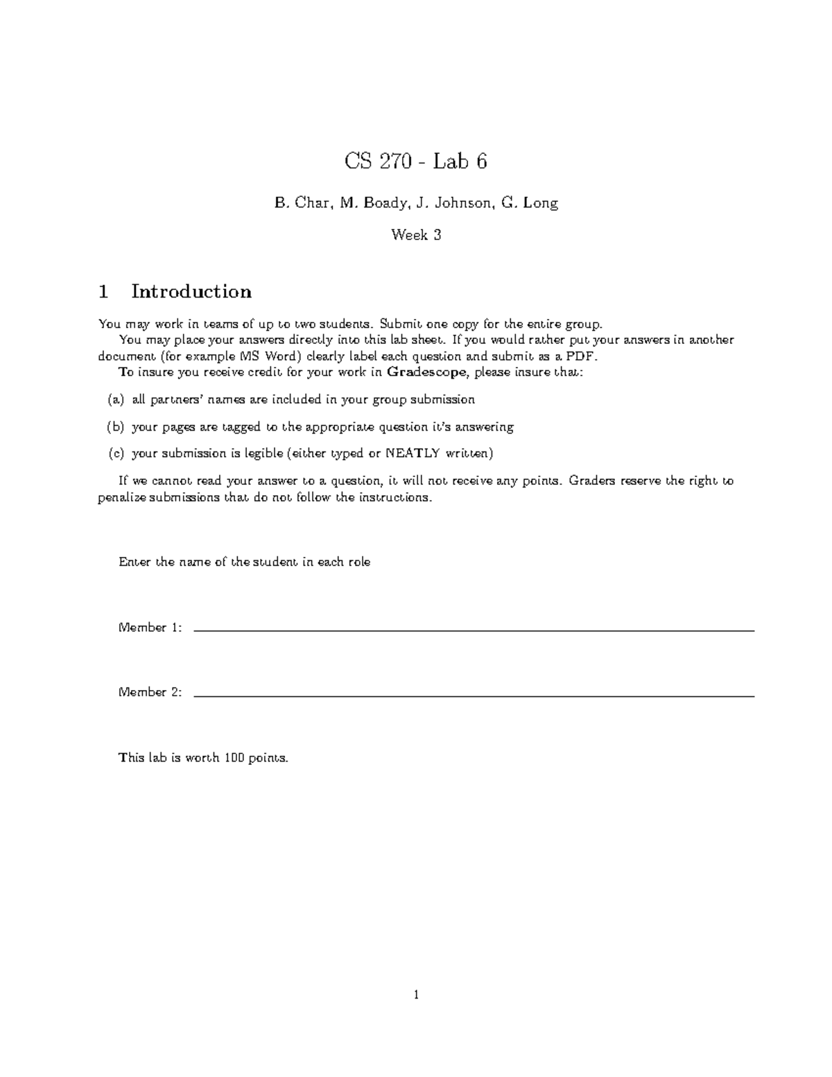 Binary key - Lab - CS 270 - Lab 6 B. Char, M. Boady, J. Johnson, G. Long Week 3 1 Introduction ...