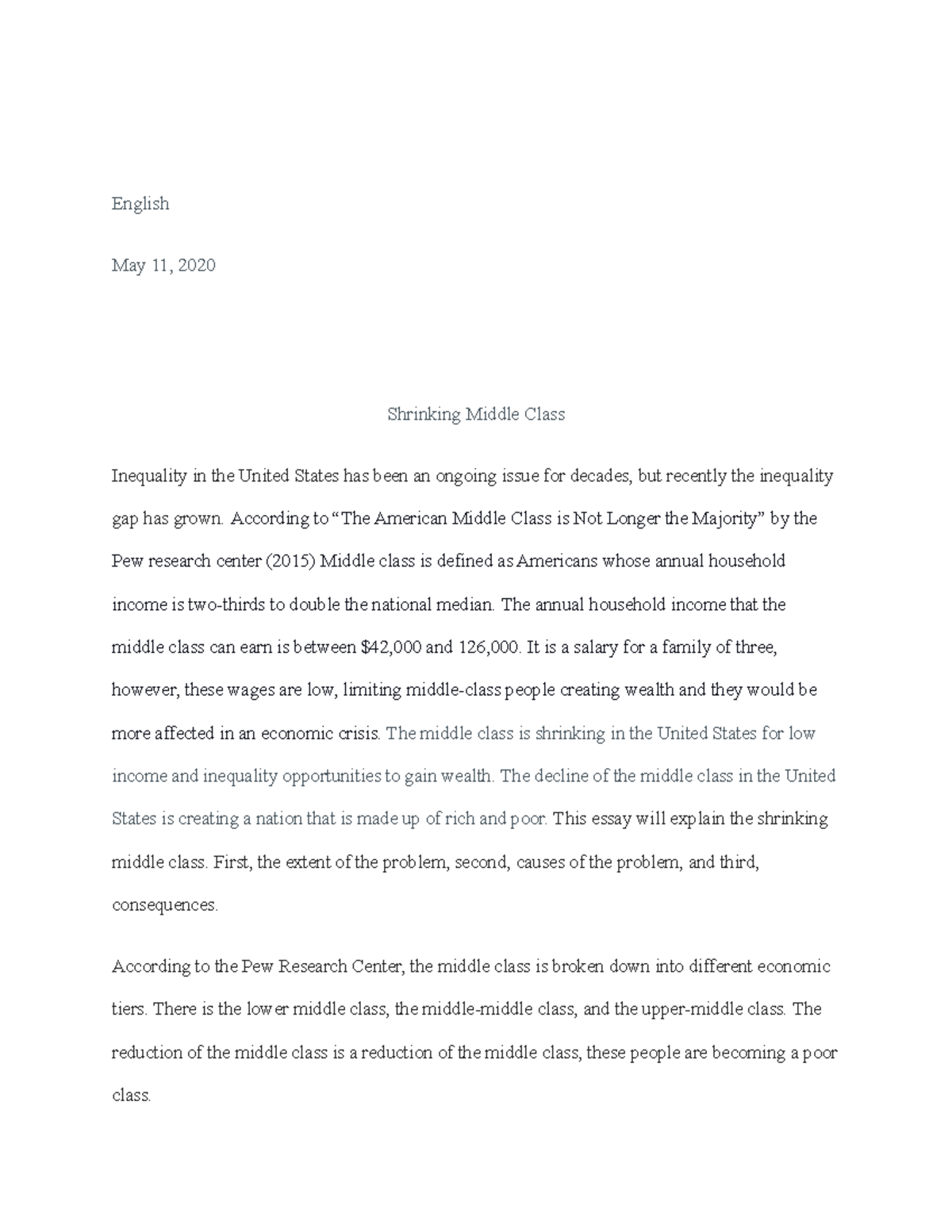 Shrinking Middle Class - English May 11, 2020 Shrinking Middle Class ...