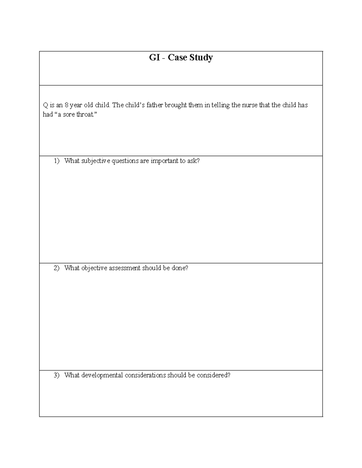 NSE103 Week 8 Case Study GI - GI - Case Study Q is an 8 year old child ...