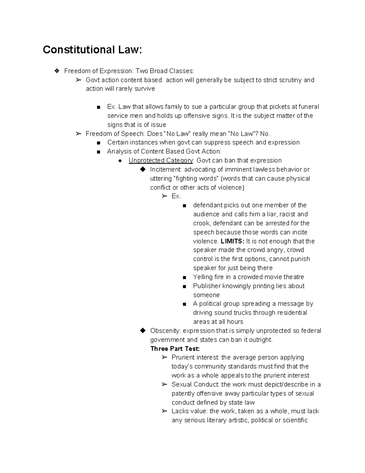 Con Law First Amendment - Constitutional Law: Freedom of Expression ...
