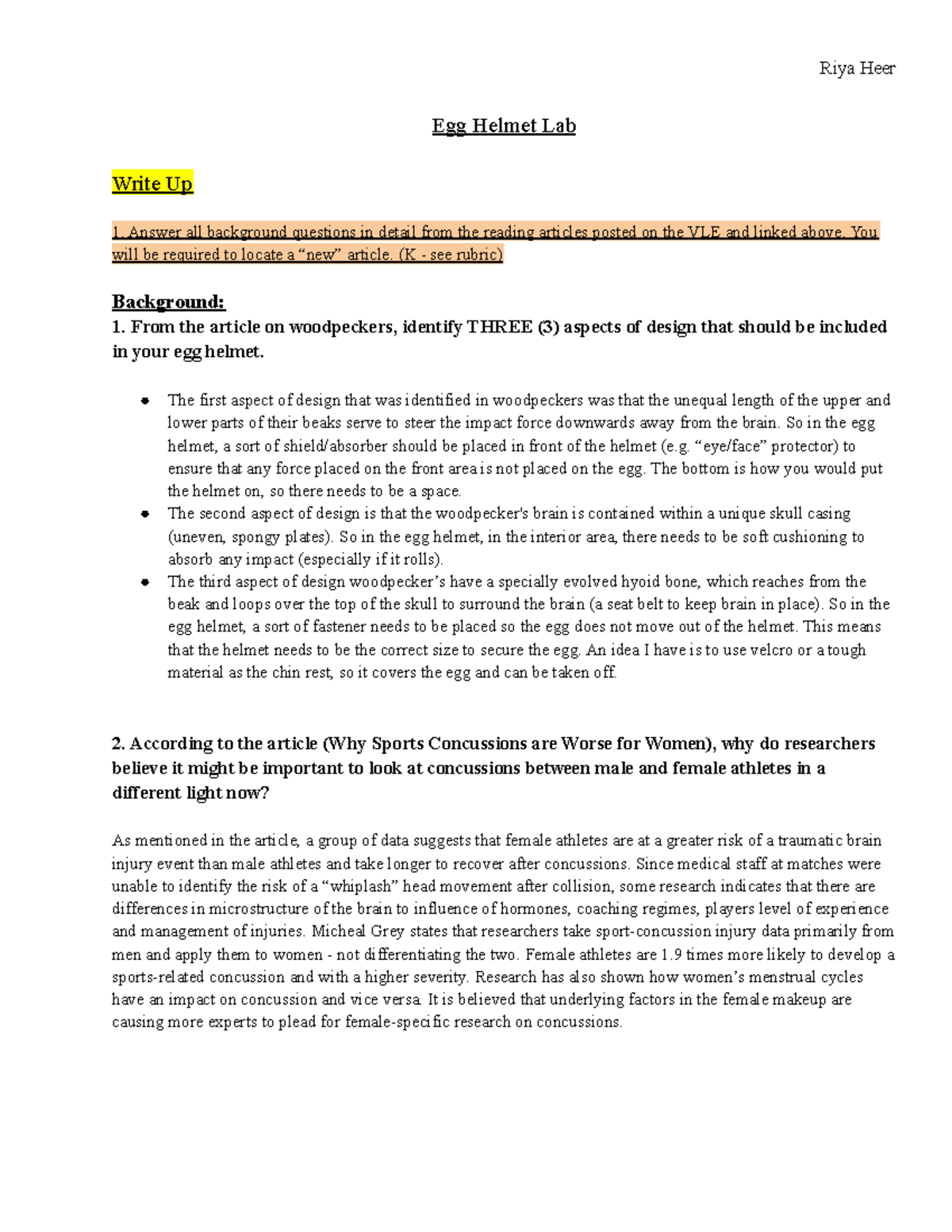 Egg Helmet Lab - Egg Helmet Lab Write Up 1. Answer all background ...