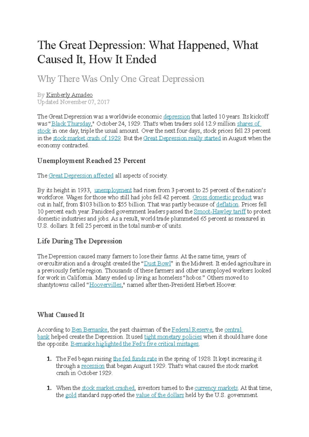 The Great Depression - Revision Note Useful for Exam Time - The Great ...