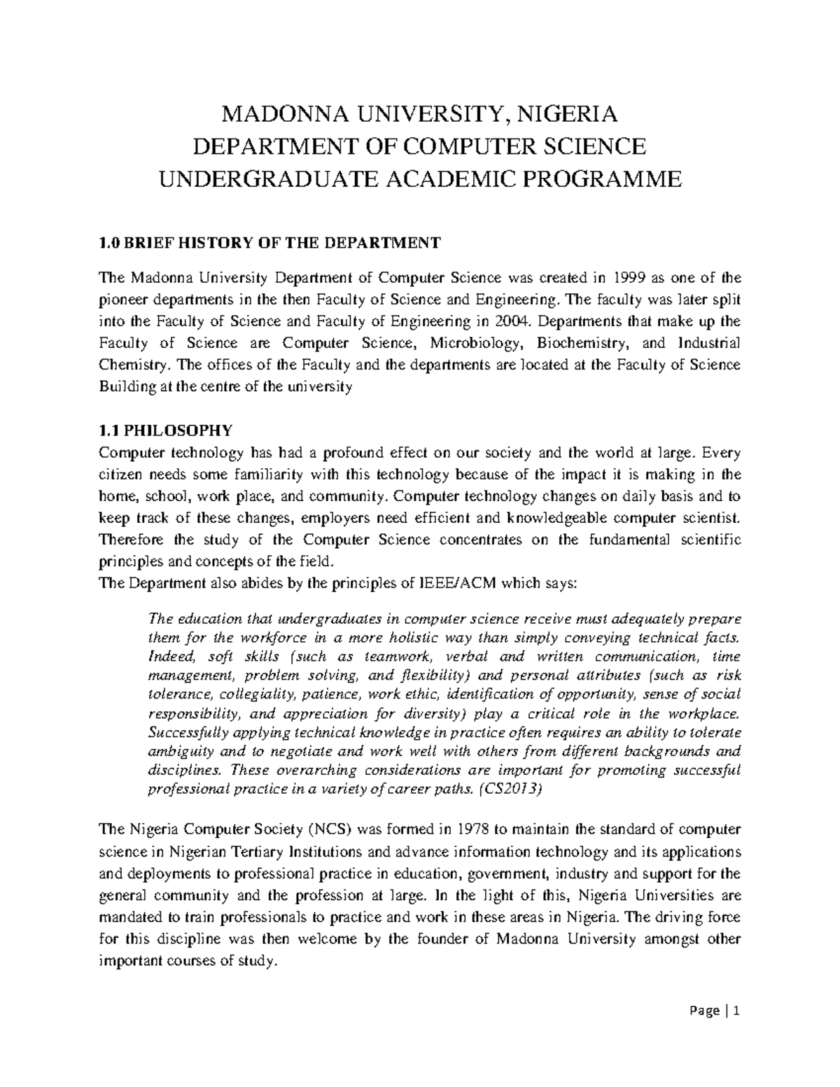 Computer- Science- Handbook - MADONNA UNIVERSITY, NIGERIA DEPARTMENT OF ...