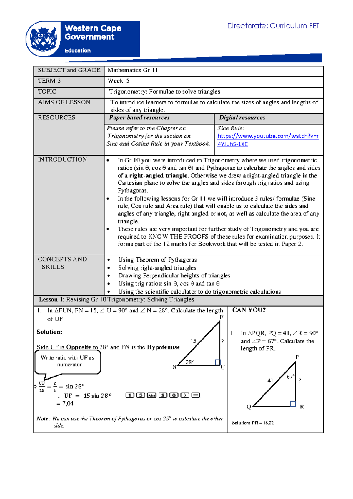 Mathematics Grade 11 Term 3 Week 5 2020 - SUBJECT and GRADE Mathematics ...