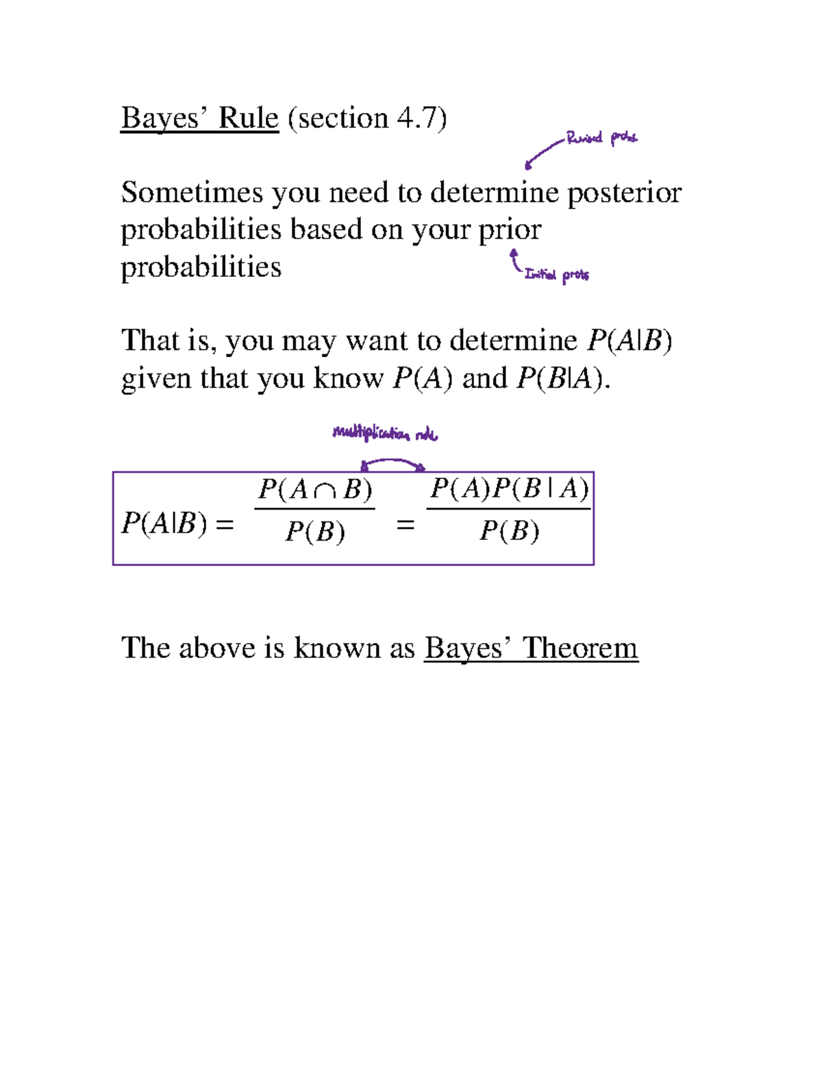 Chapter 4.7 Notes - Bayes’ Rule (section 4) Sometimes you need to ...