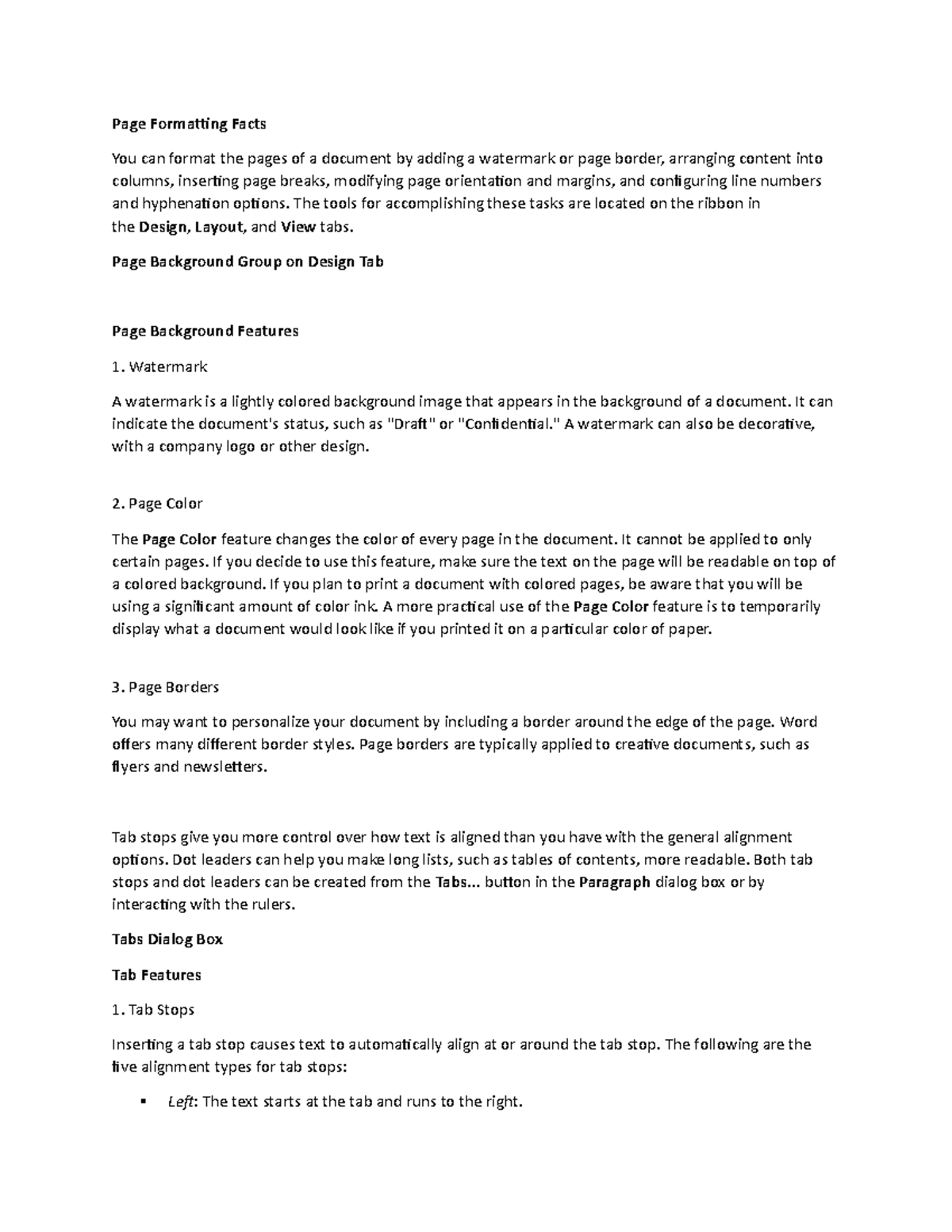 Lecture Notes 6 - Page Formatting Facts You can format the pages of a ...
