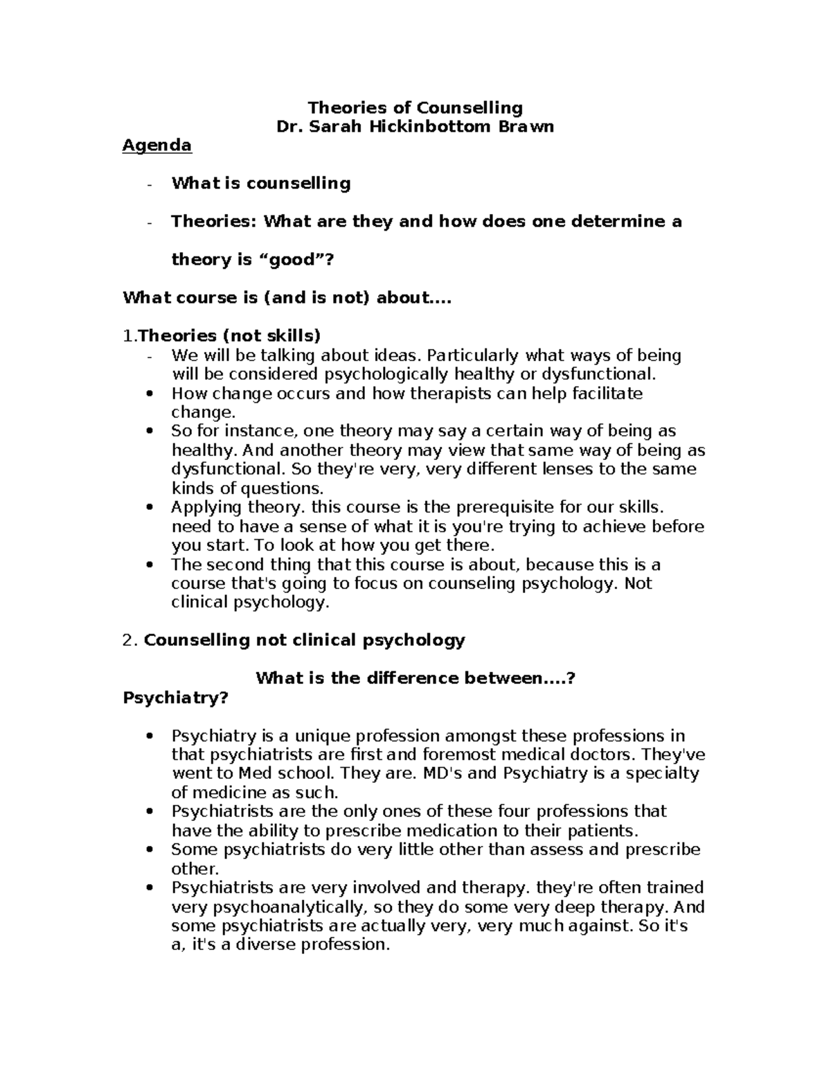 Overhead 1 Intro class - lectures notes for week 1 - Theories of ...