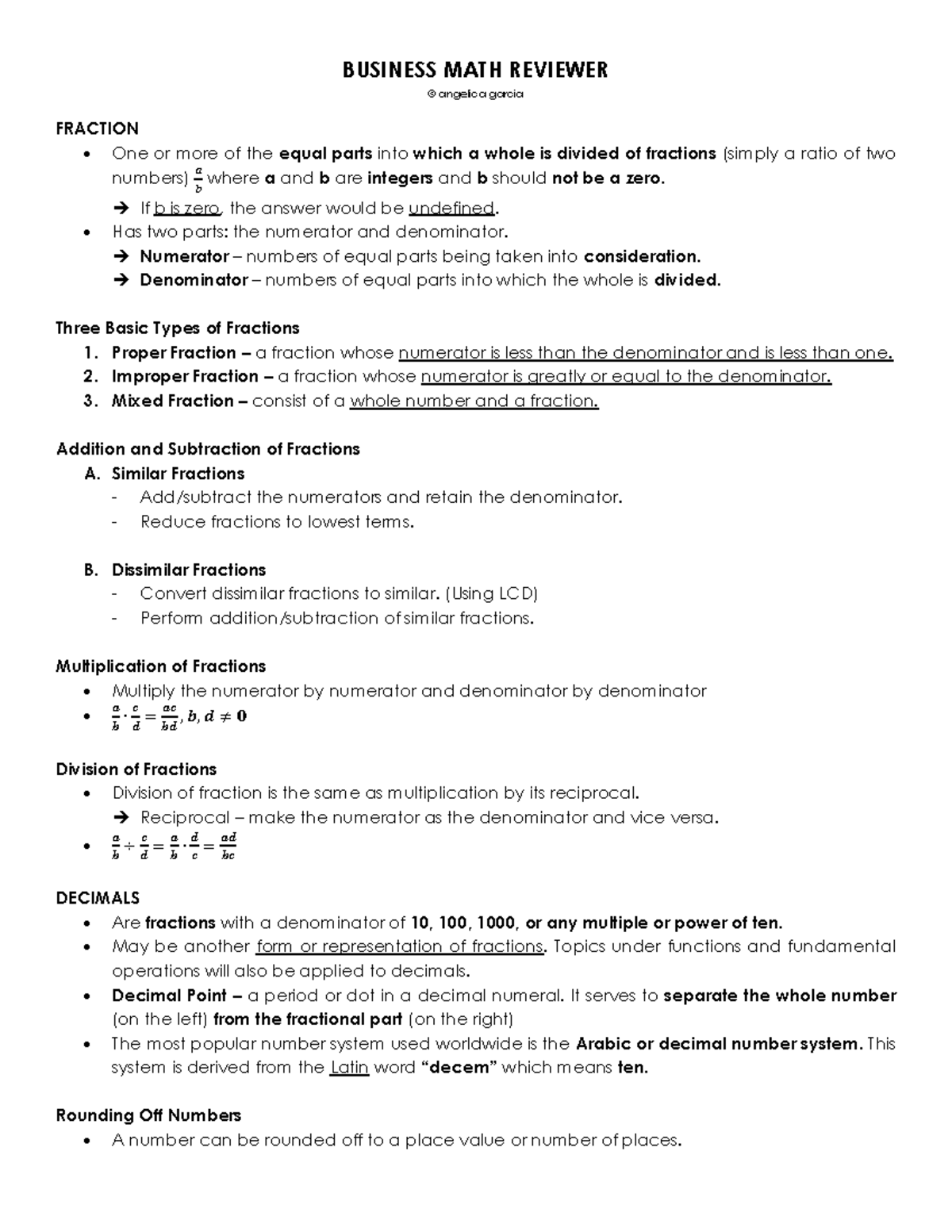 Business MATH Reviewer 1ST Quarter BUSINESS MATH REVIEWER 