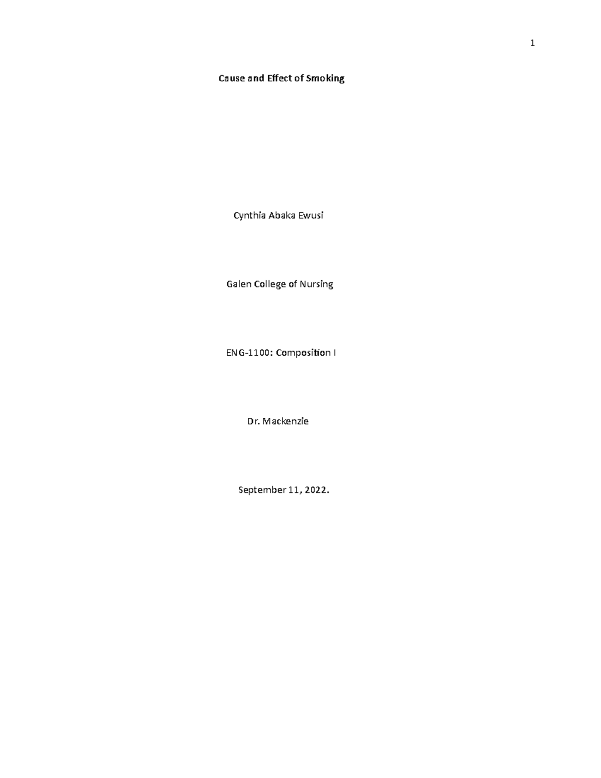 Cause and Effect of smoking essay Final 2 - Cause and Effect of Smoking ...