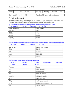Lab 5 Prelab assignment submission - CHEM 19A - Studocu