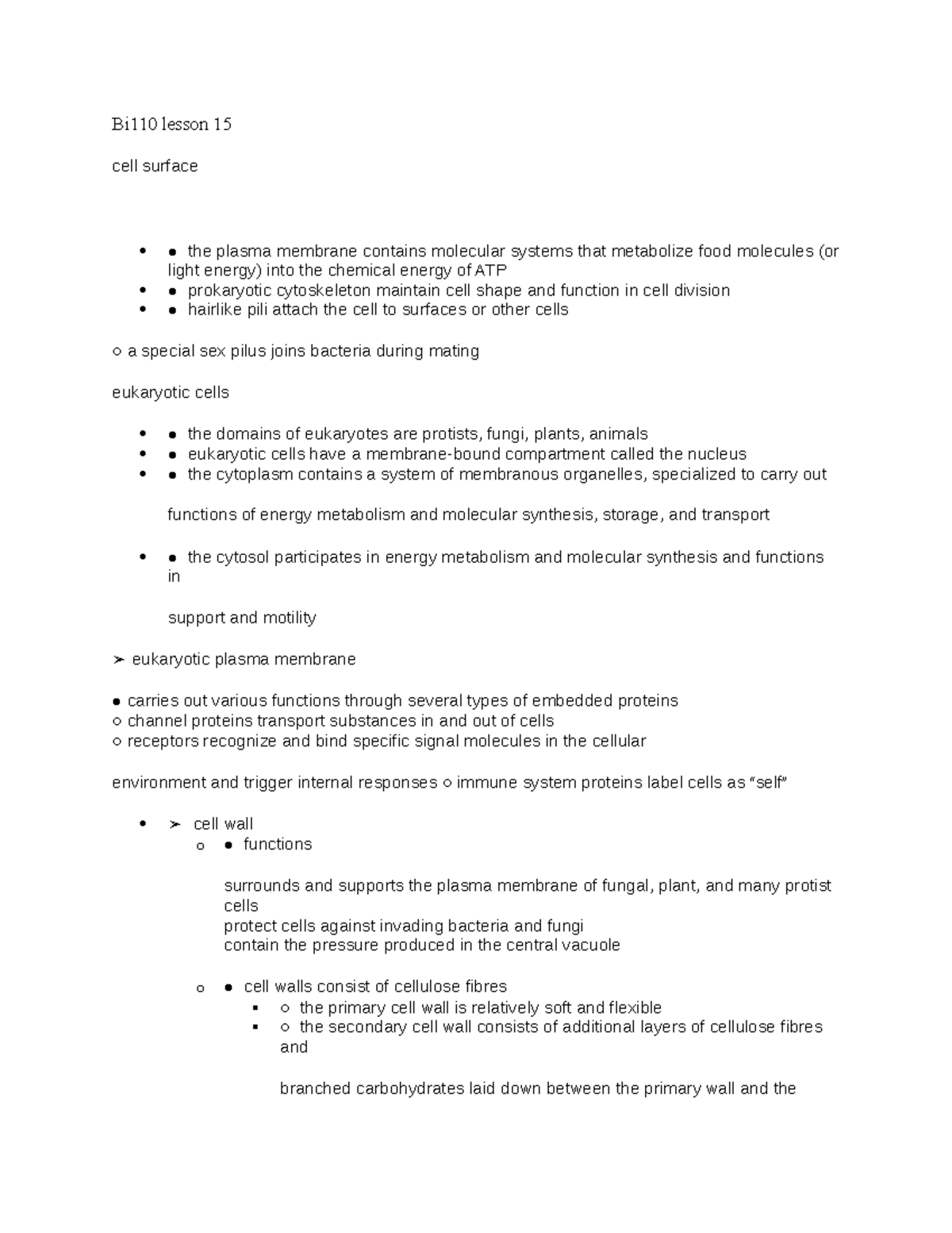 Bi110 lesson 15 copy - business notes - Bi110 lesson 15 cell surface ...