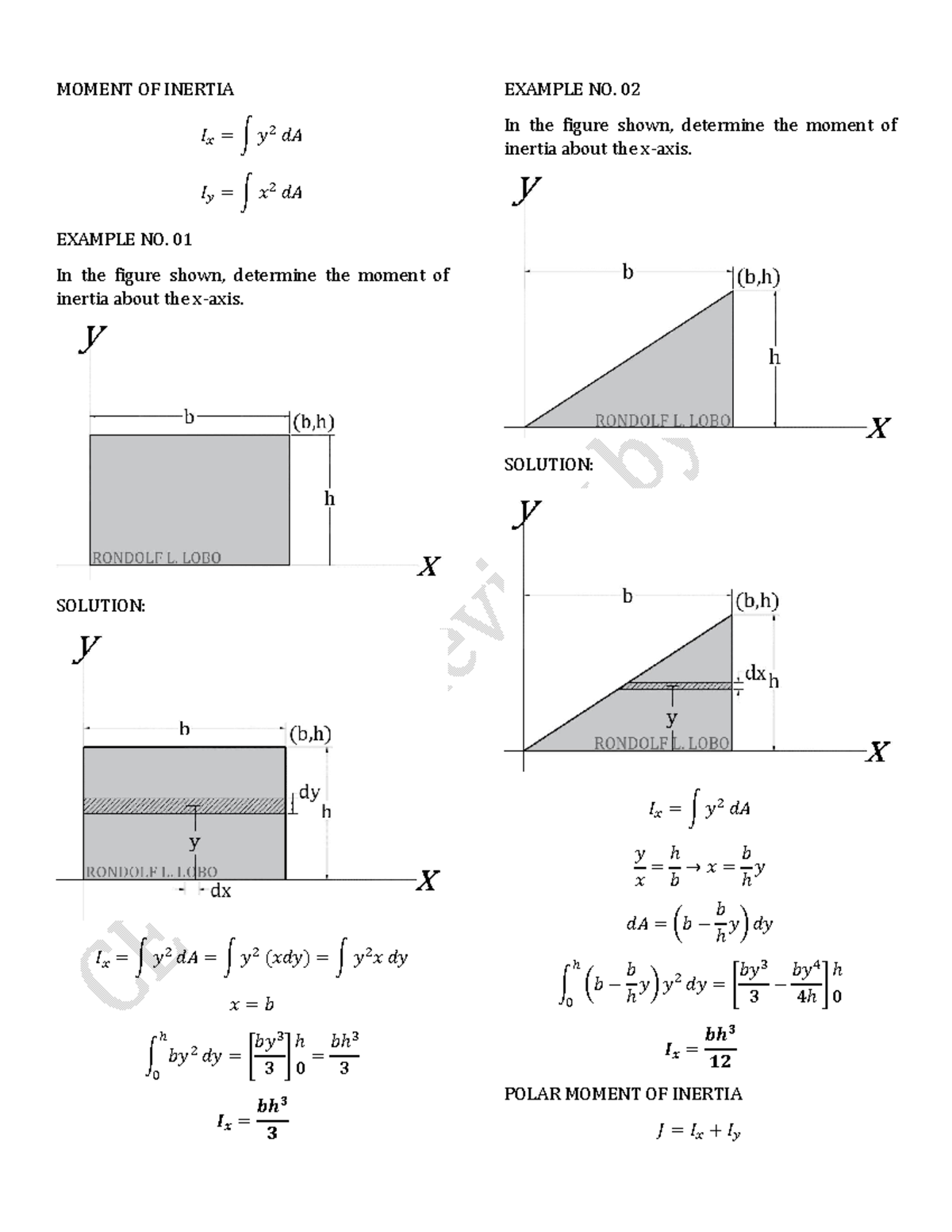 Moment of Inertia - MOMENT OF INERTIA = = EXAMPLE NO. 01 In the figure ...