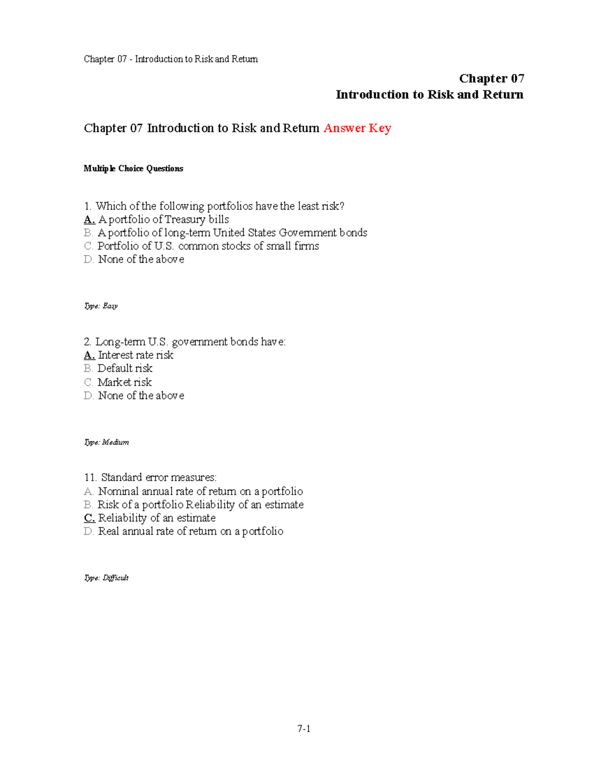 Chap007 - It is notes - Chapter 07 Introduction to Risk and Return ...