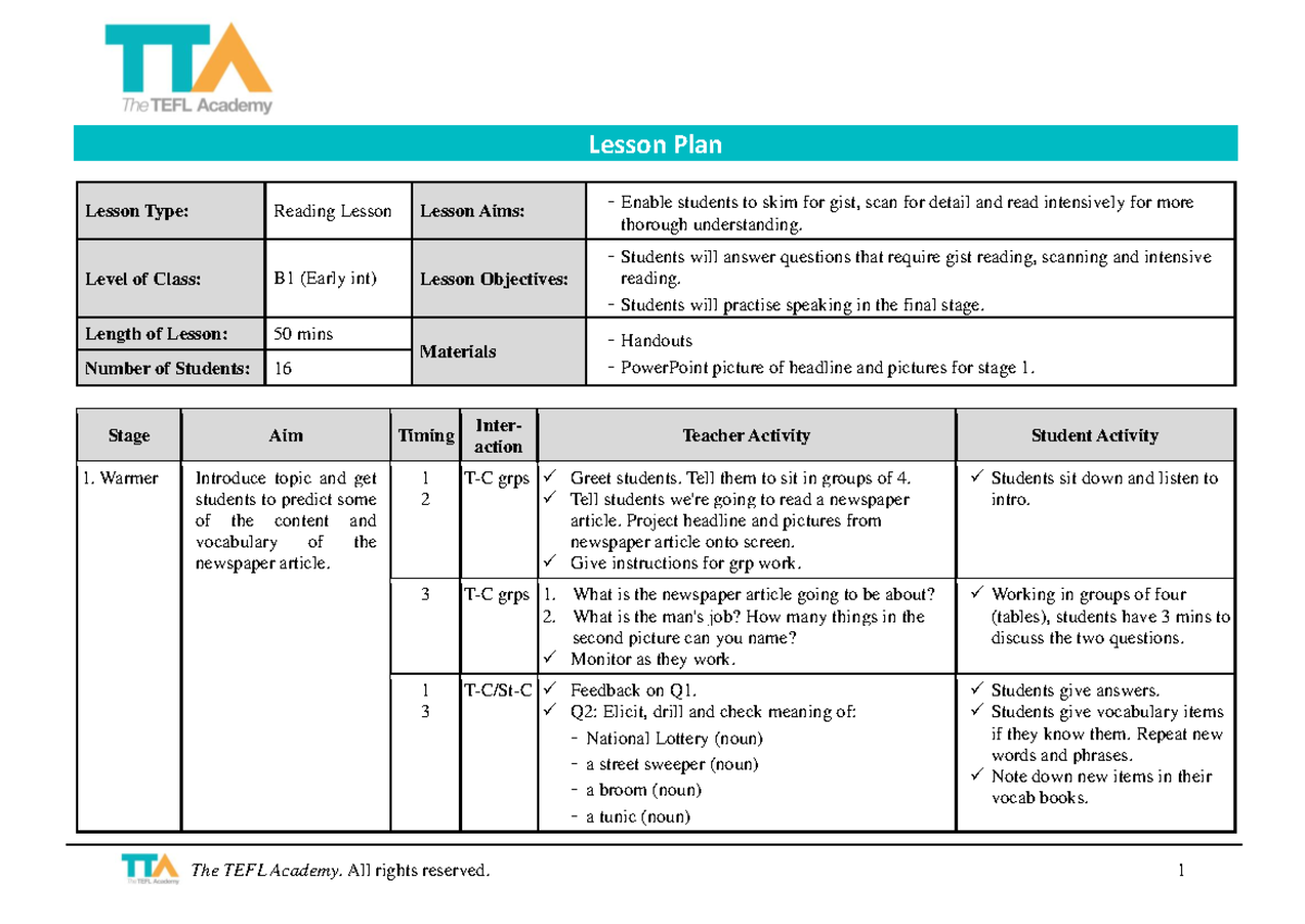 Unit 5- Full Reading Lesson Plan-July2020 - Lesson Type: Reading Lesson ...