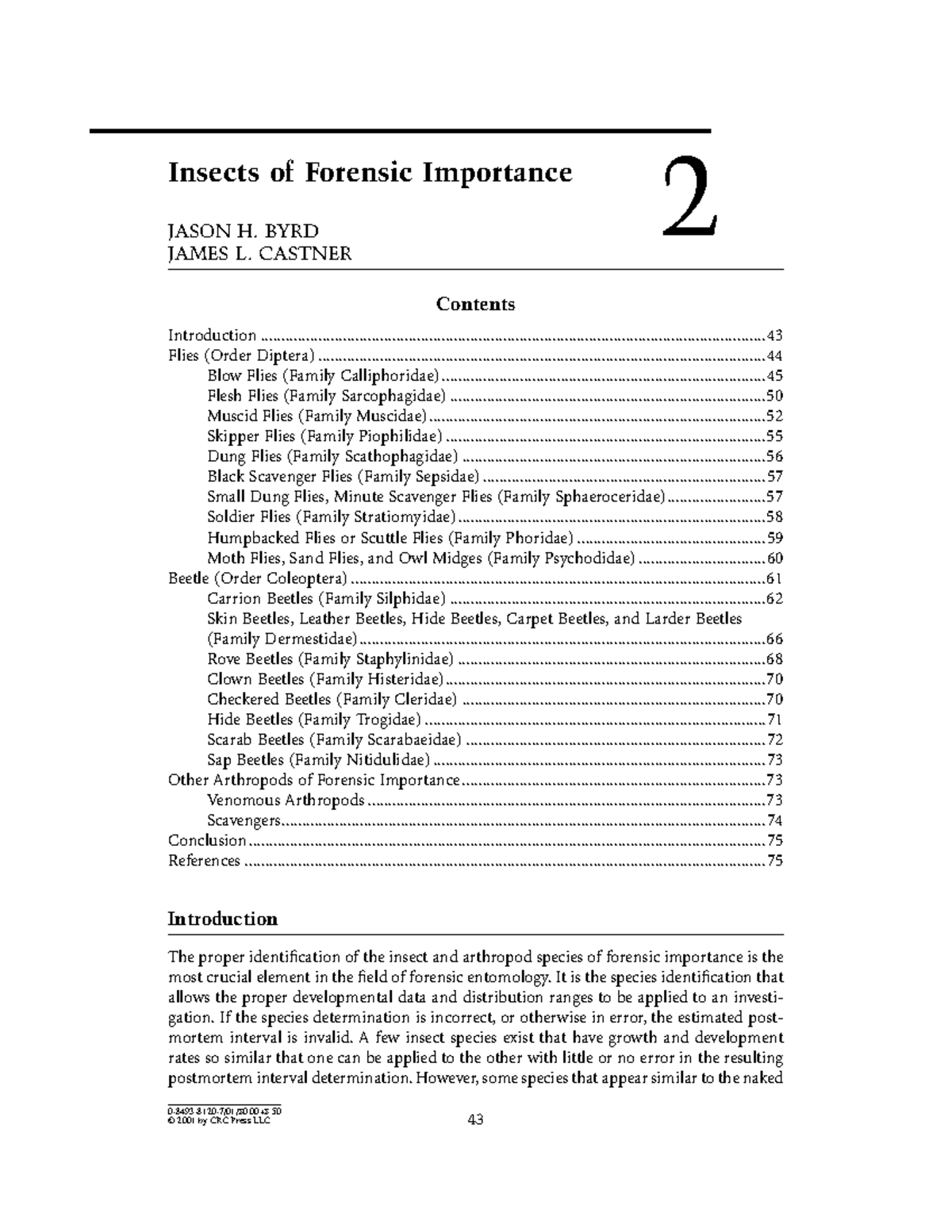 Insects of Forensic Importance - 43 0-8493-8120-7/01/$0+$.50 © 2001 by ...