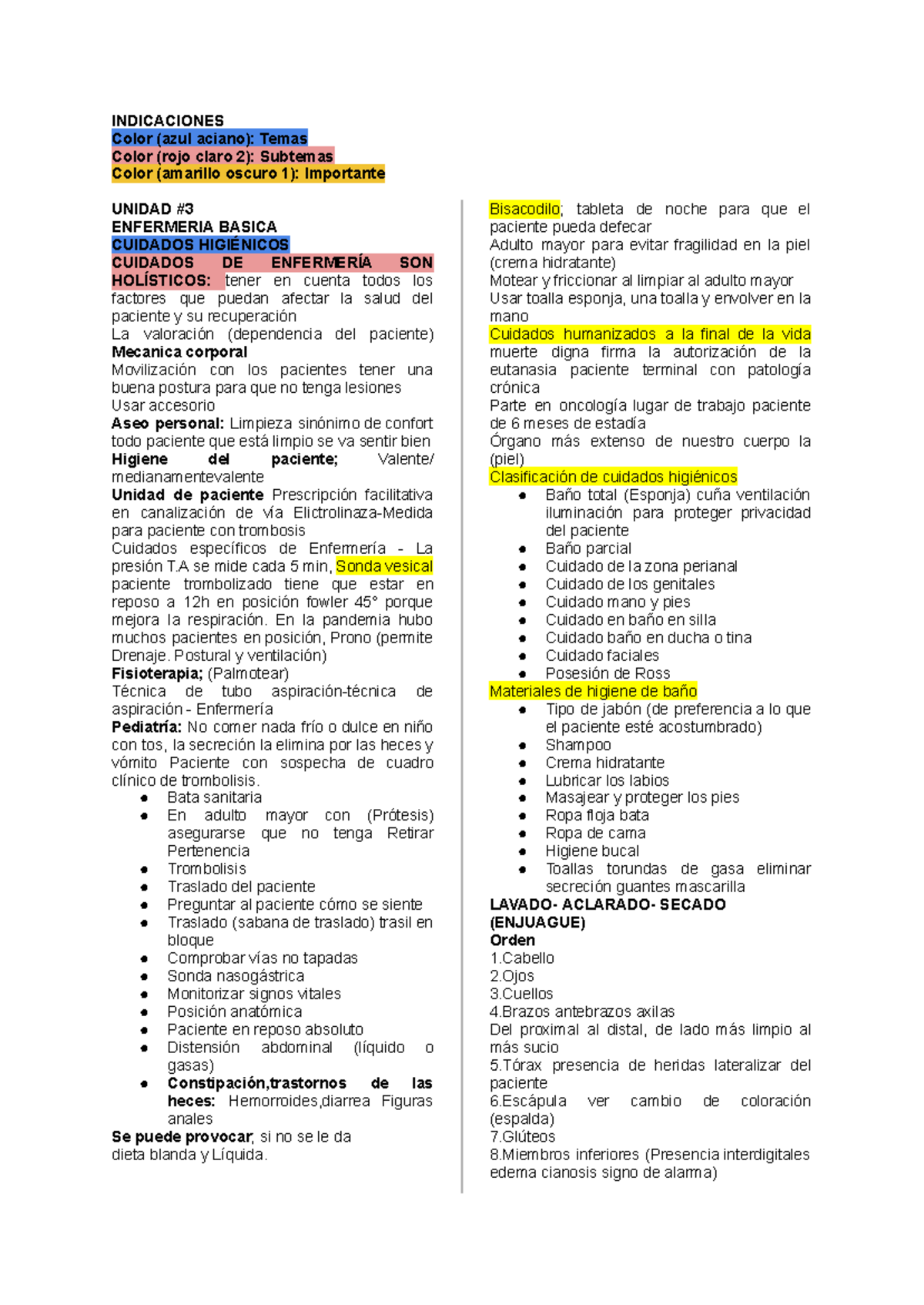 Enfermería Básica - espero y les sirva - INDICACIONES Color (azul ...