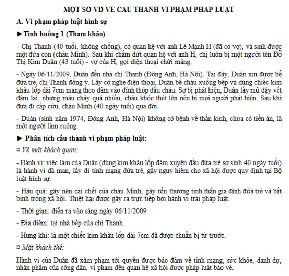Ví dụ về cấu thành vi phạm pháp luật - MOT SO VD VE CAU THANH IPHAM PHAP LUAT A. Vi pham pháp ...