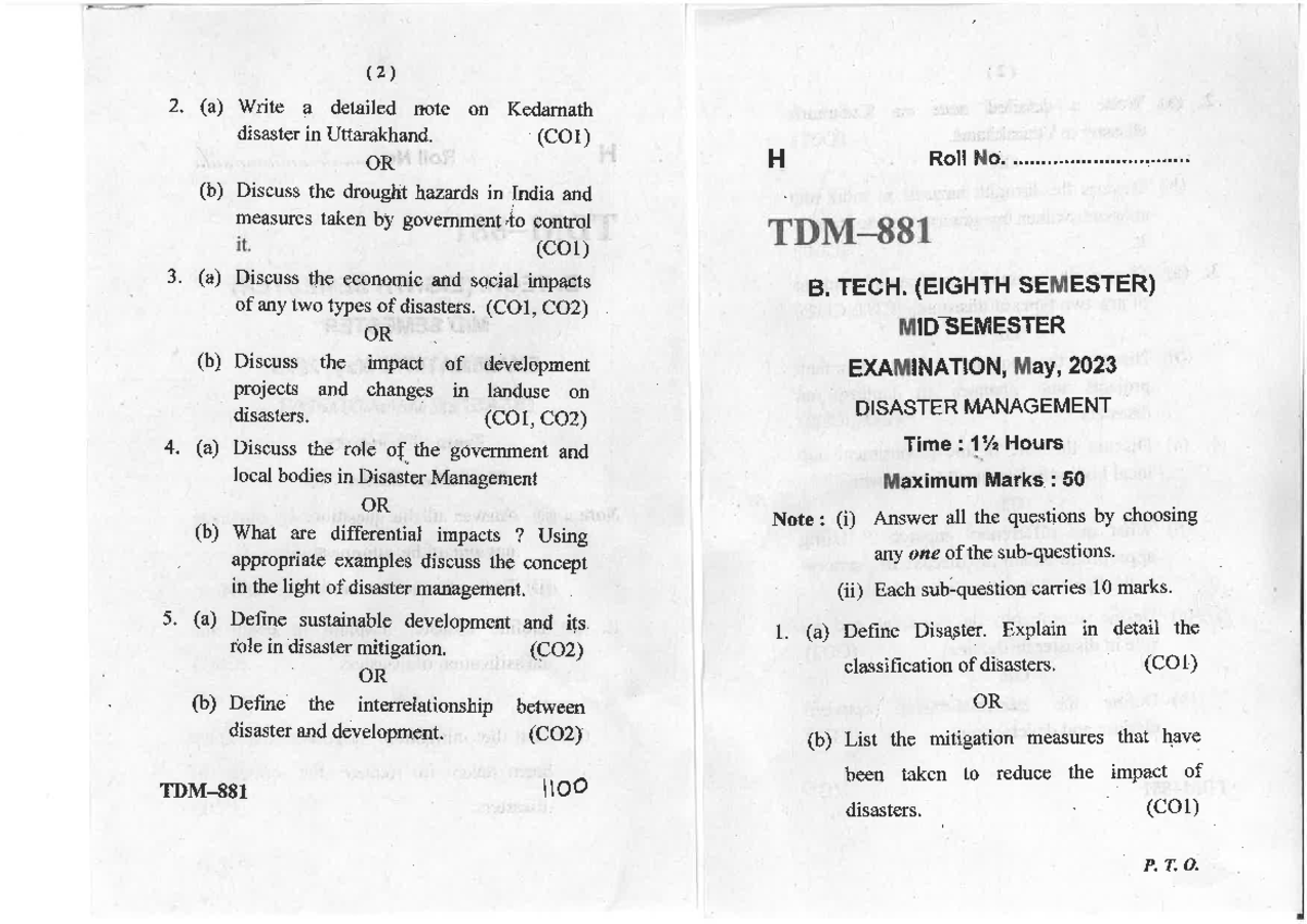 Disaster management (mid) - Btech cse - Studocu