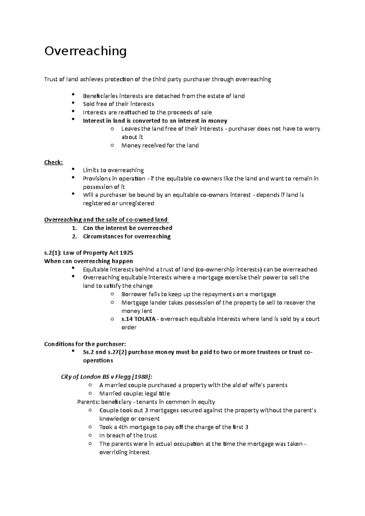 Lecture 6.8 Overreaching - Overreaching Trust of land achieves ...