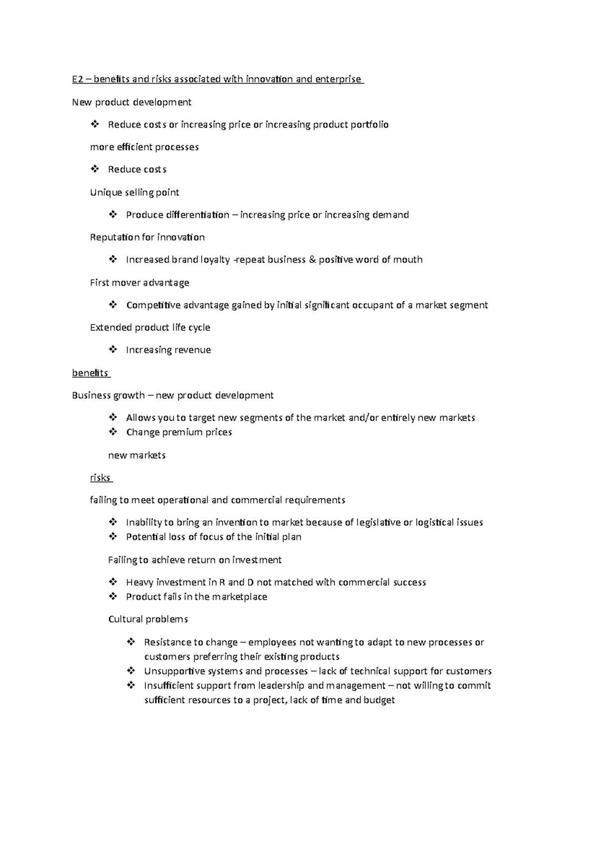 E2 - business - E2 – benefits and risks associated with innovation and ...