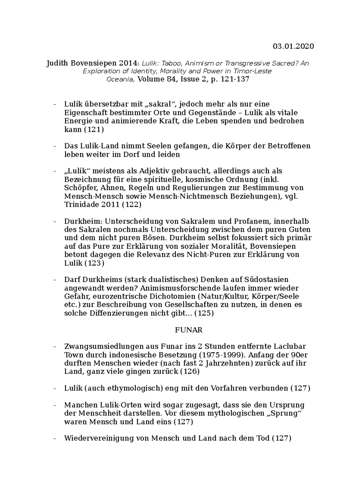 Bovensiepen Exzerpt - 03. Judith Bovensiepen 2014: Lulik: Taboo ...