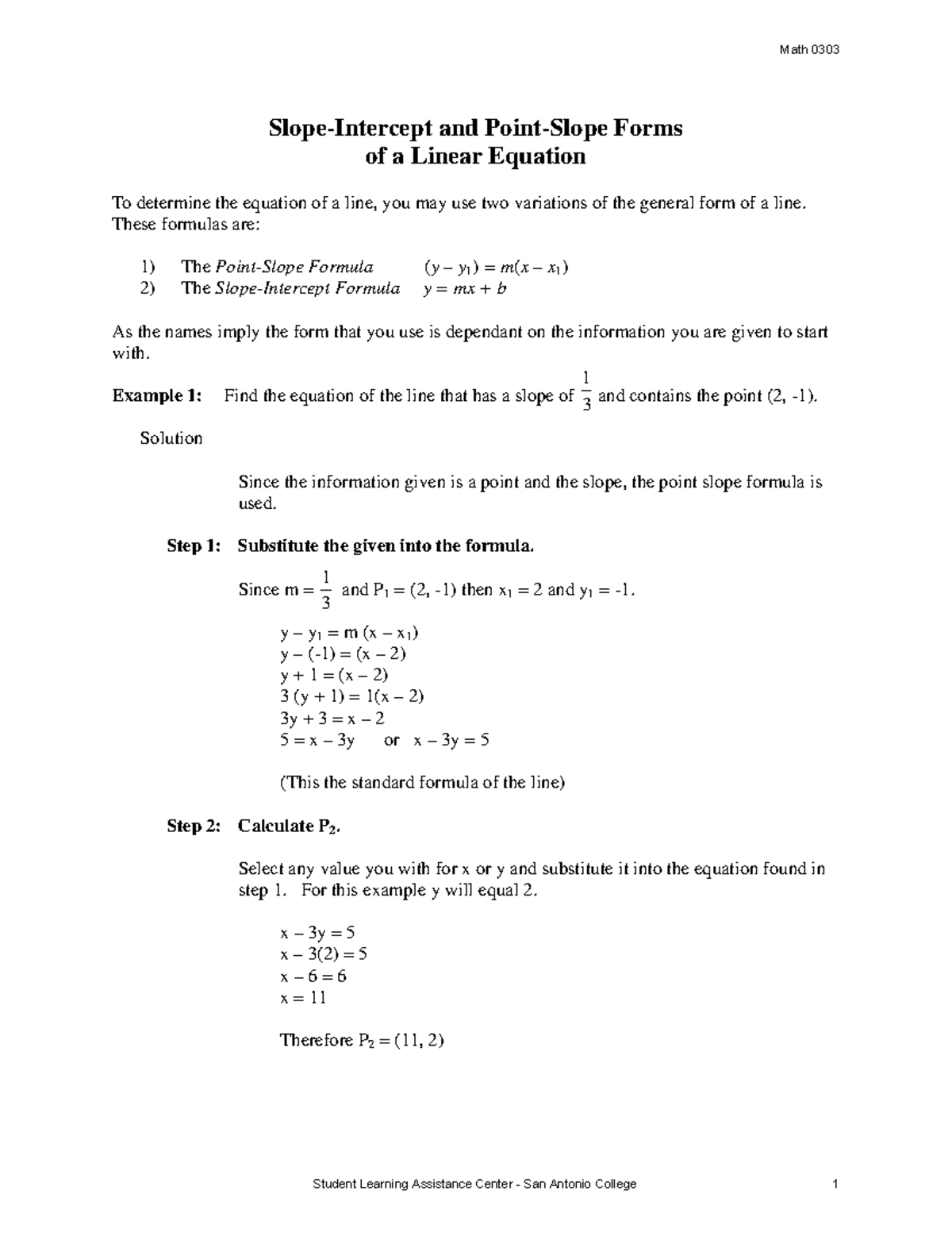 Math0303-equations-of-a-line - Slope-Intercept and Point-Slope Forms of ...