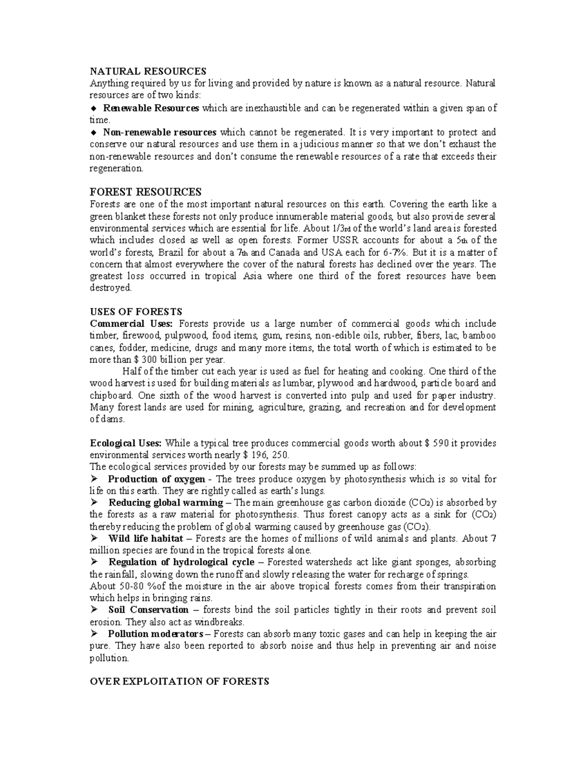 Natural resources - lecture and study notes - NATURAL RESOURCES ...