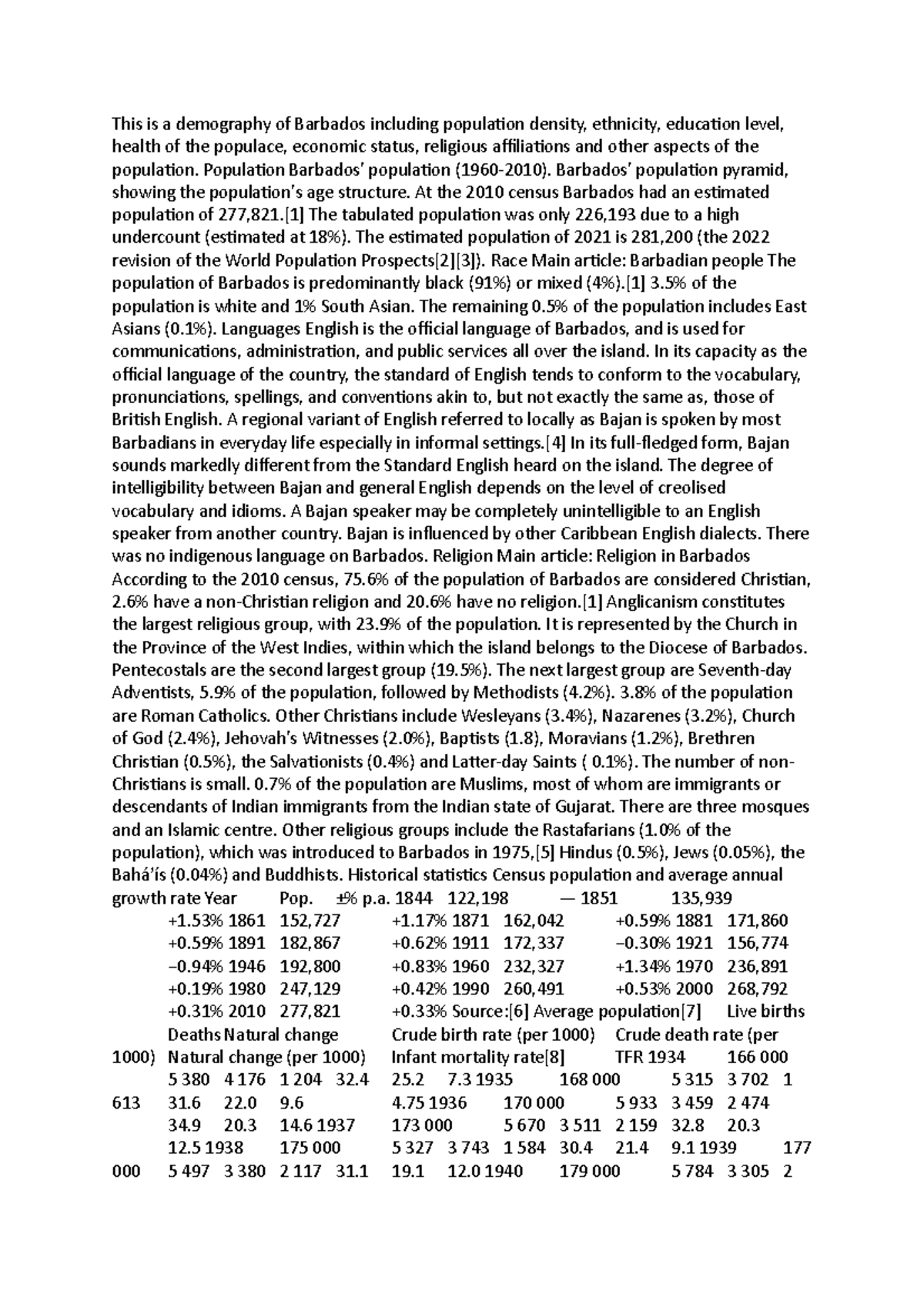 Barbados - Summary - This is a demography of Barbados including ...
