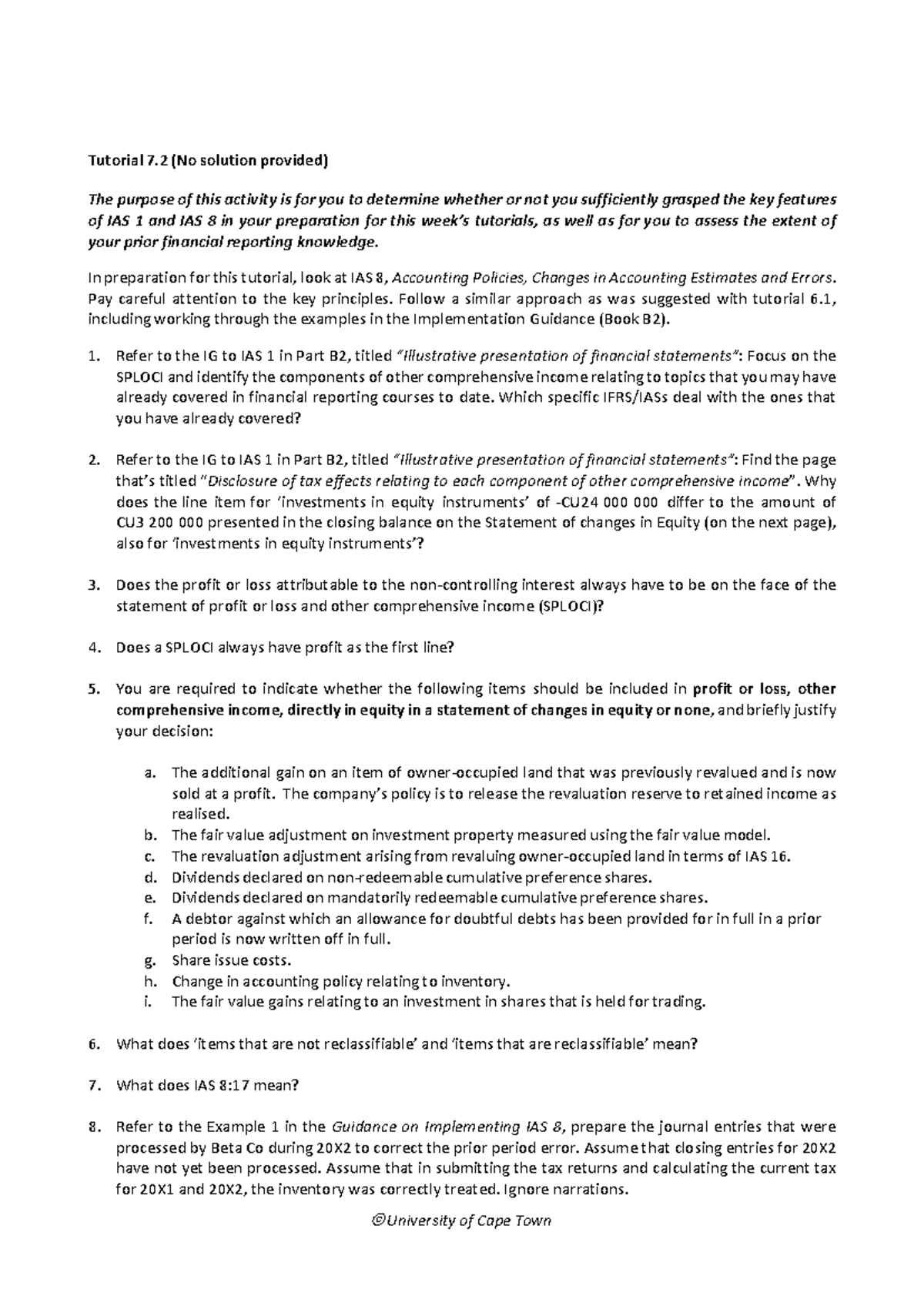 Tutorial 7.2 Unseen - University of Cape Town Tutorial 7 (No solution ...