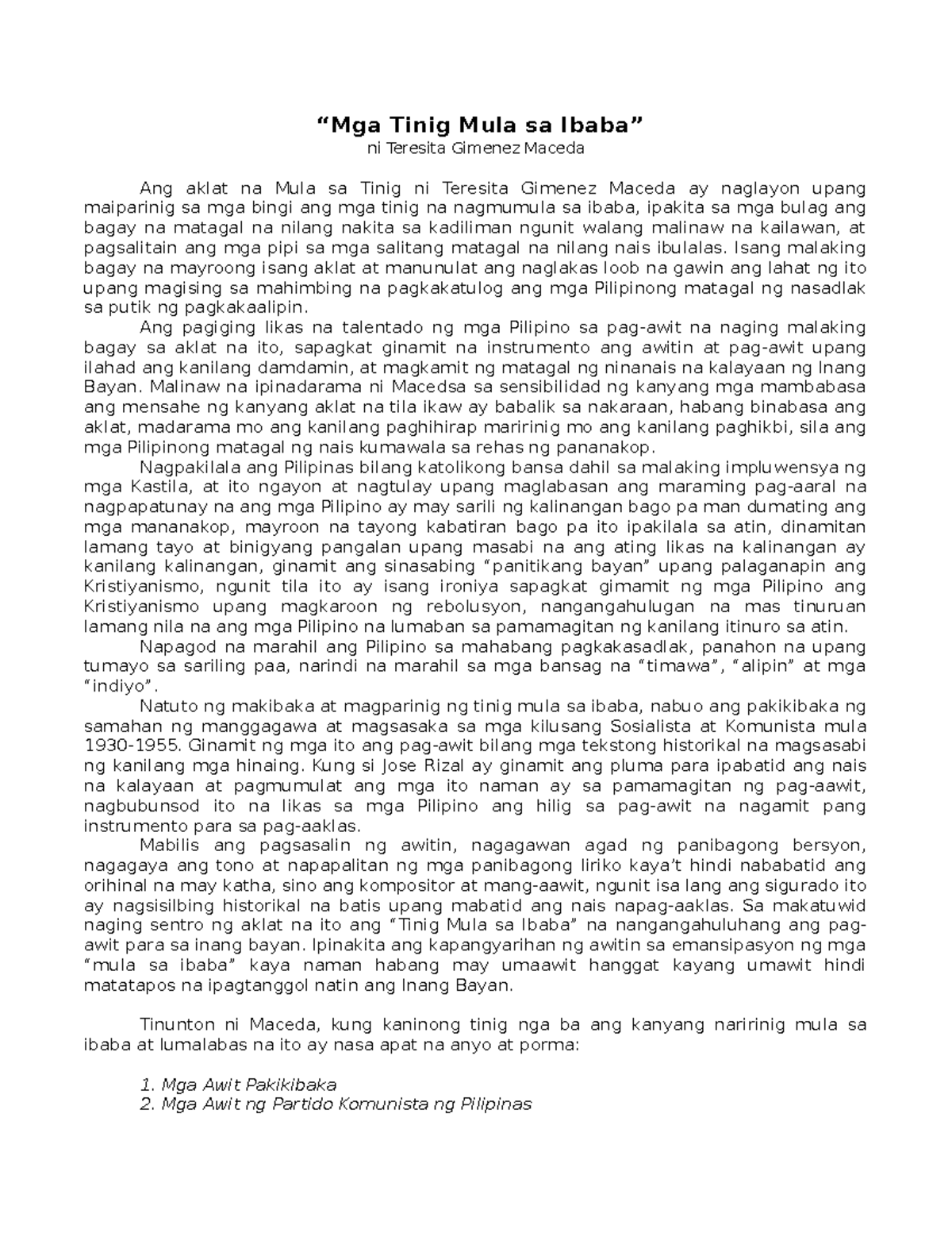 Mga Tinig Mula sa Ibaba - zdxvx - “Mga Tinig Mula sa Ibaba” ni Teresita ...