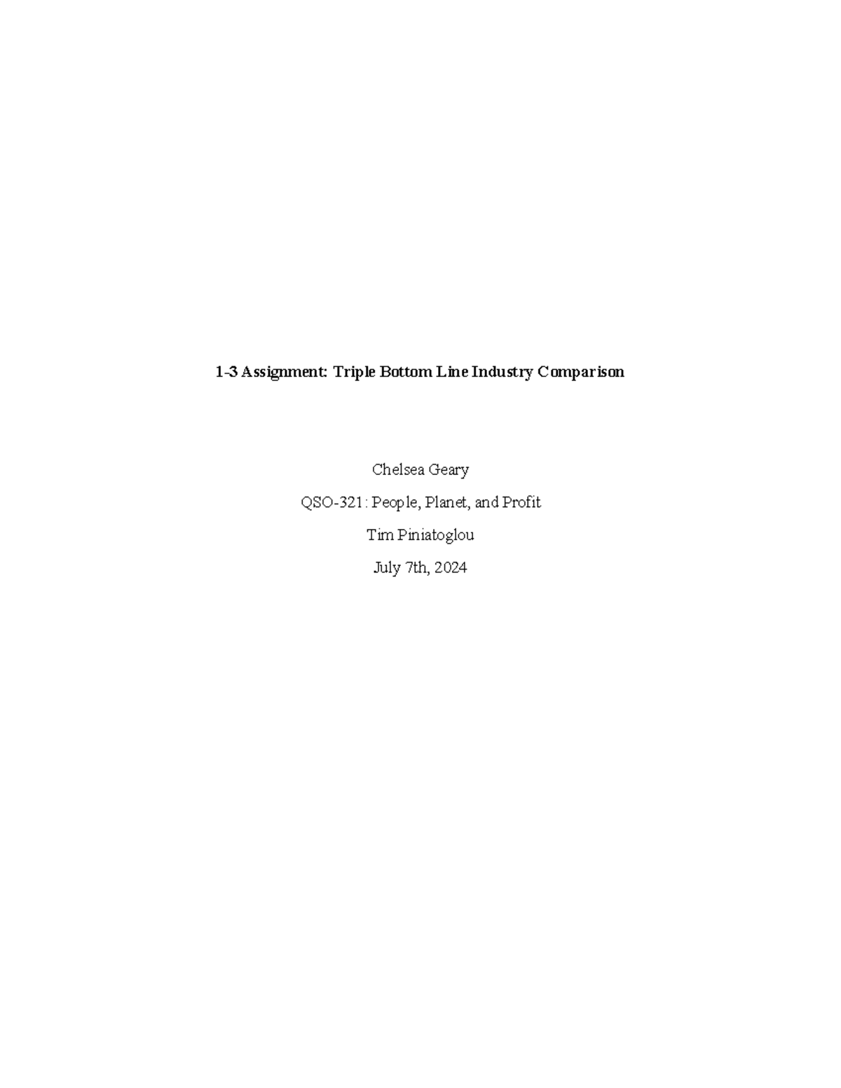 1-3 Assignment: Triple Bottom Line Industry Comparison - To put it ...