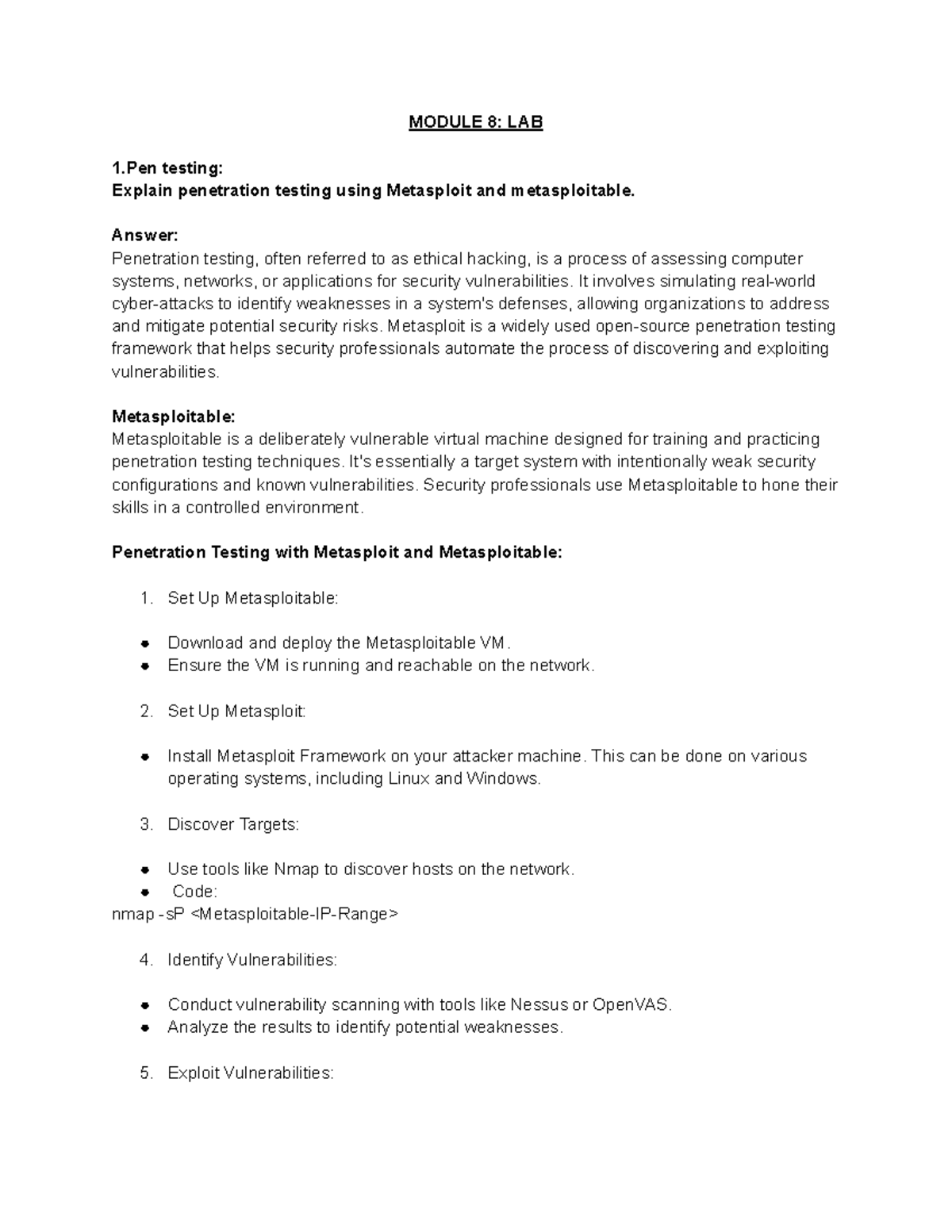 Ethical Hacking Lab 8 - MODULE 8: LAB 1 testing: Explain penetration ...