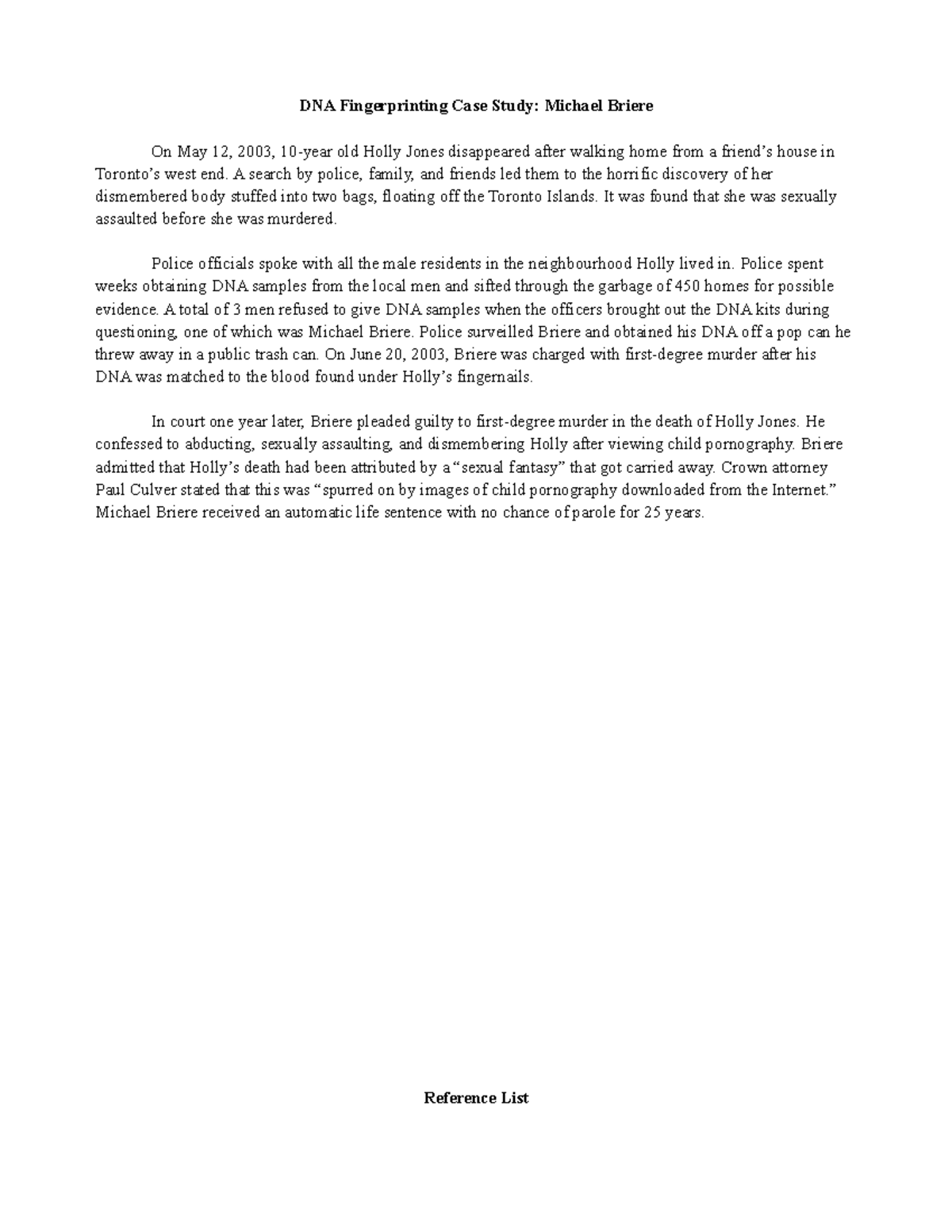 DNA Fingerprinting Case Study - A search by police, family, and friends ...