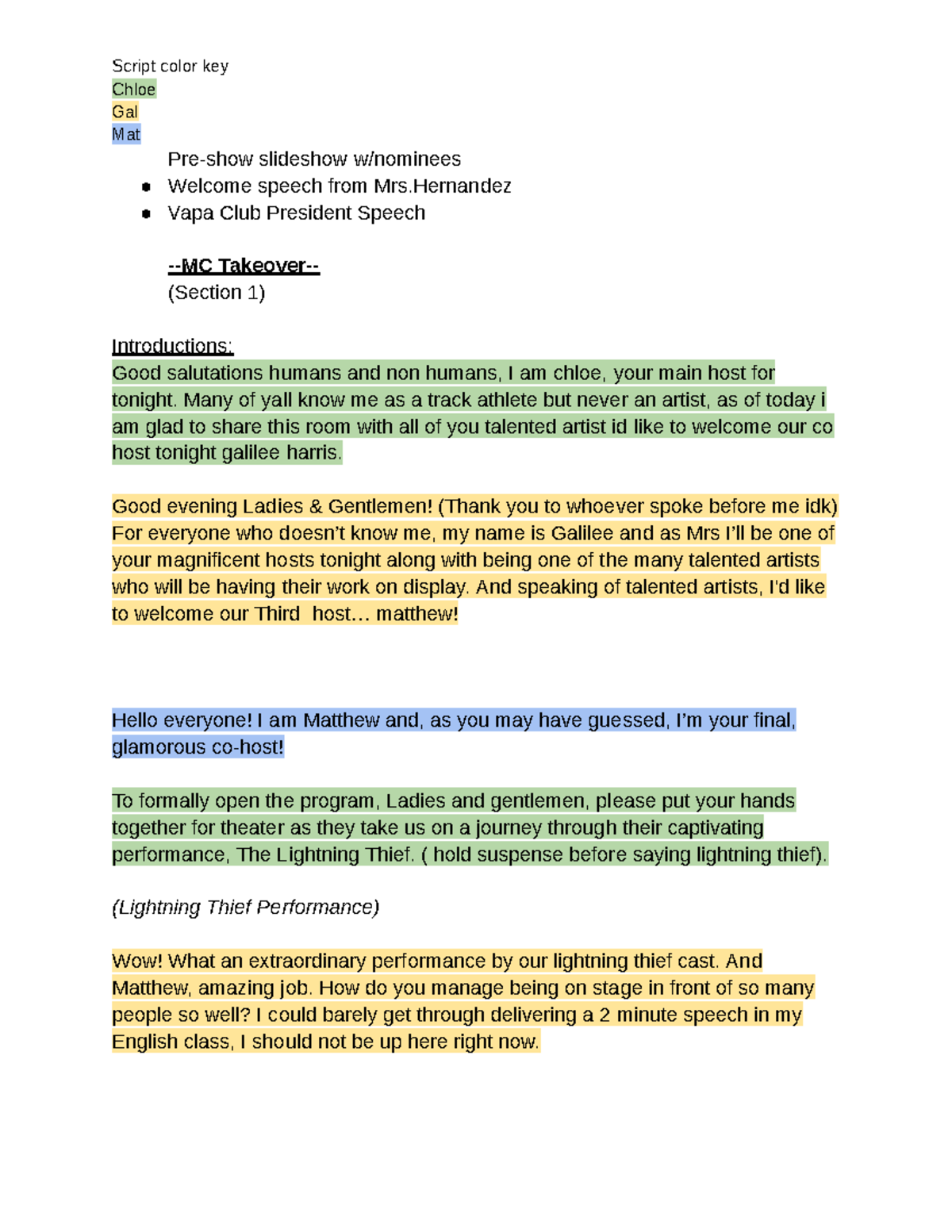 Kaleidoscope Script (draft) - Google Docs - Script color key Chloe Gal ...