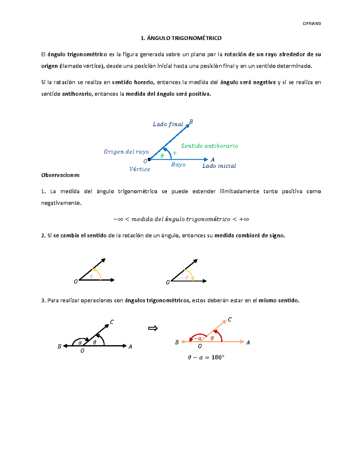 1. Ángulo trigonométrico - CIPRIANO ÁNGULO TRIGONOMÉTRICO El ángulo ...