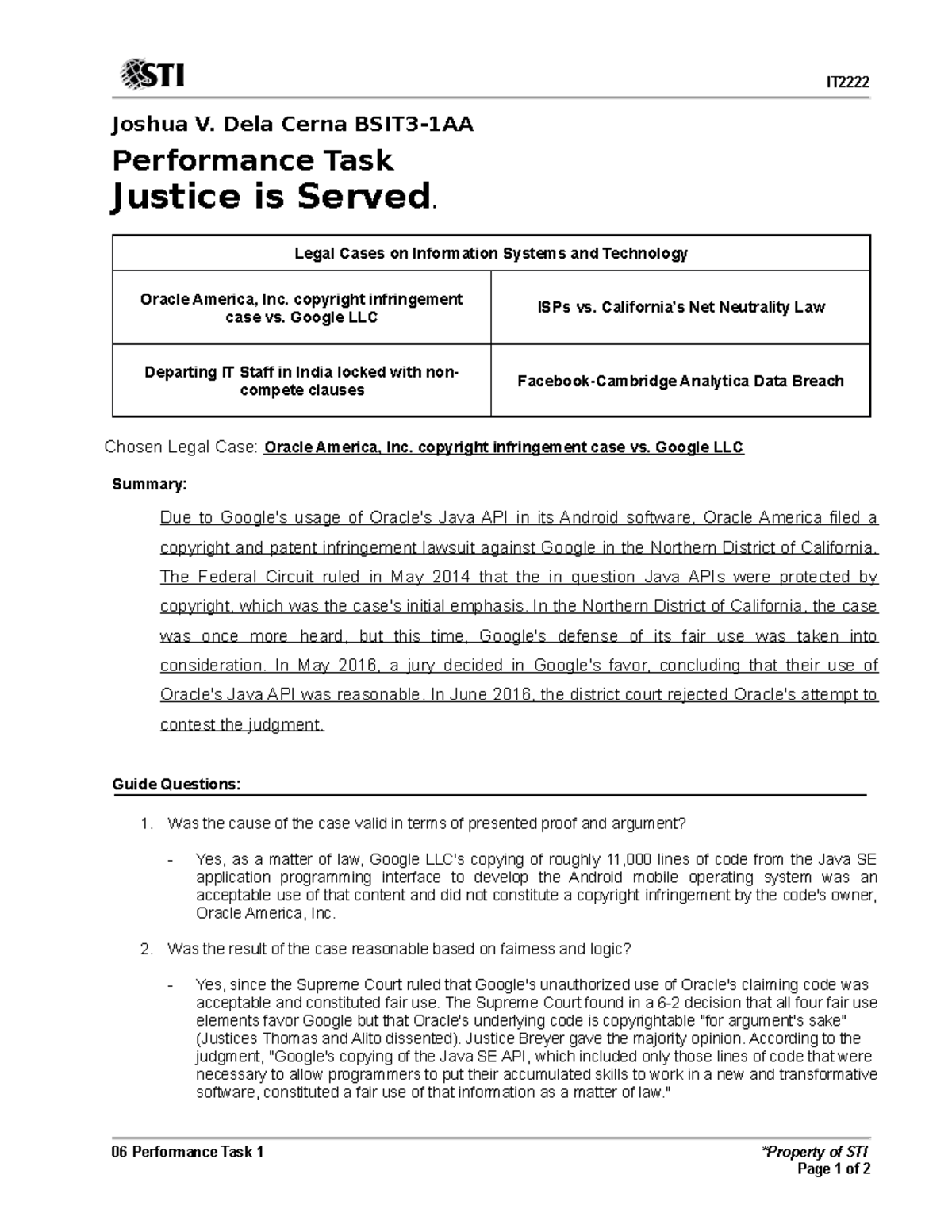 06 Performance Task 1 - ER THT GGF - IT 06 Performance Task 1 *Property ...