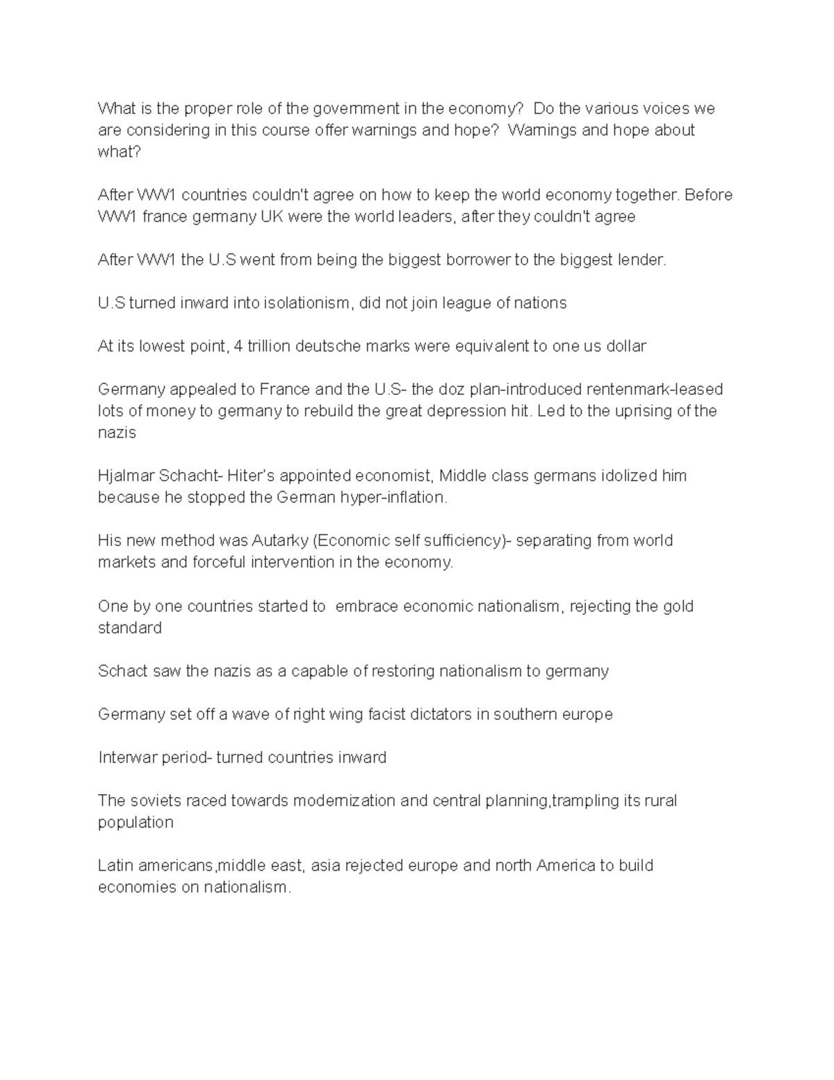 Global econ midterm review - What is the proper role of the government ...