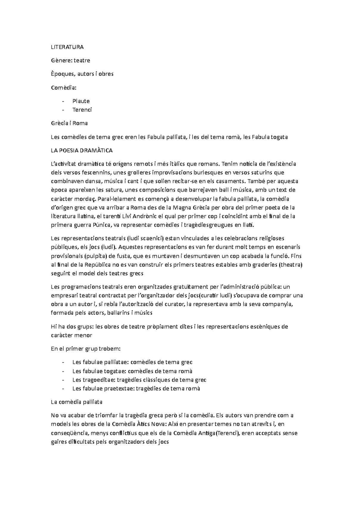 Literatura - Teatre. Poesia dramática - LITERATURA Gènere: teatre ...