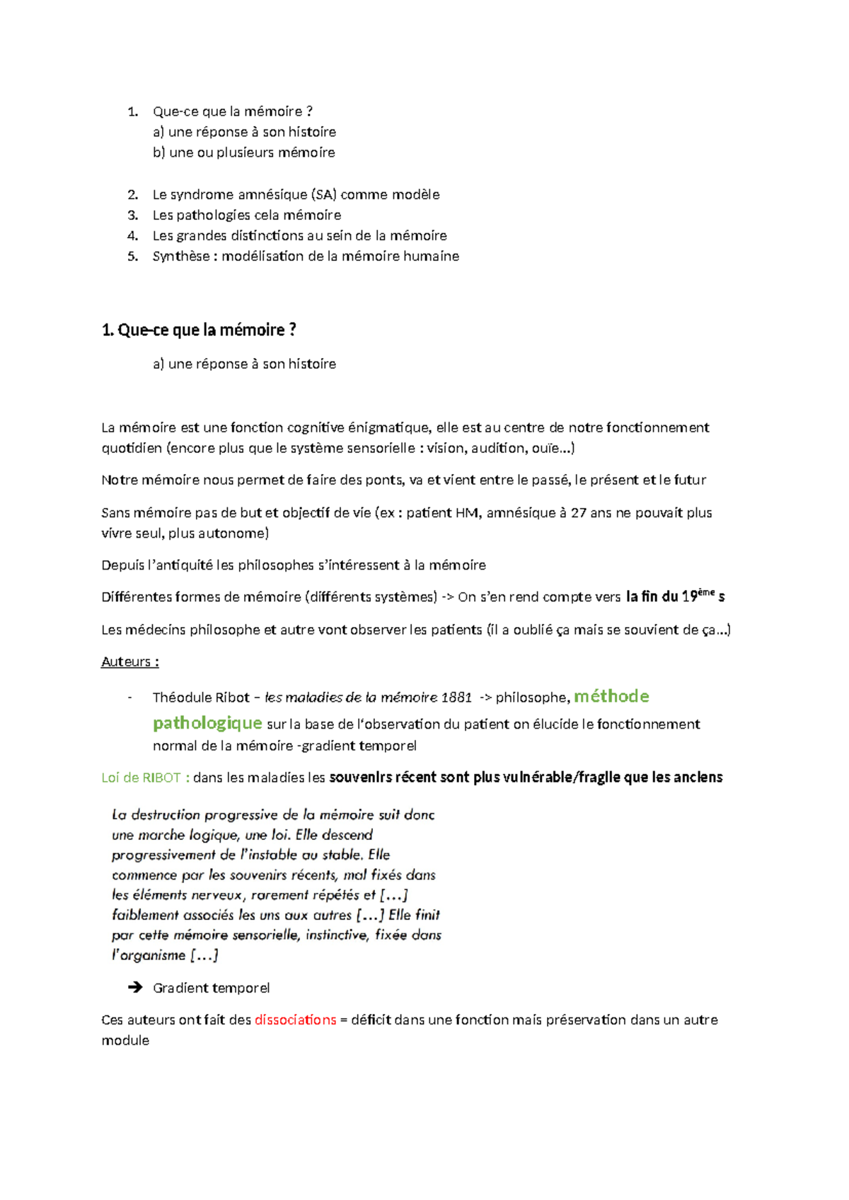 La mémoire humaine - BIEN - Que-ce que la mémoire? a) une réponse à son ...