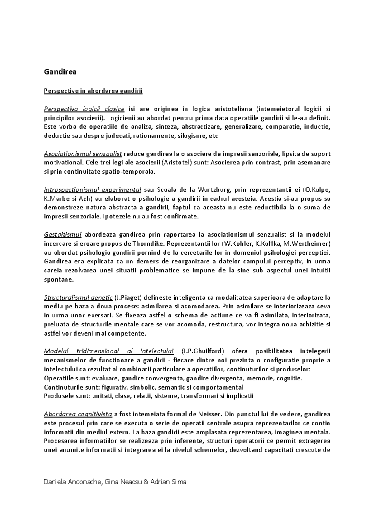 Gandirea fundamente psihologiei - Gandirea Perspective in abordarea ...